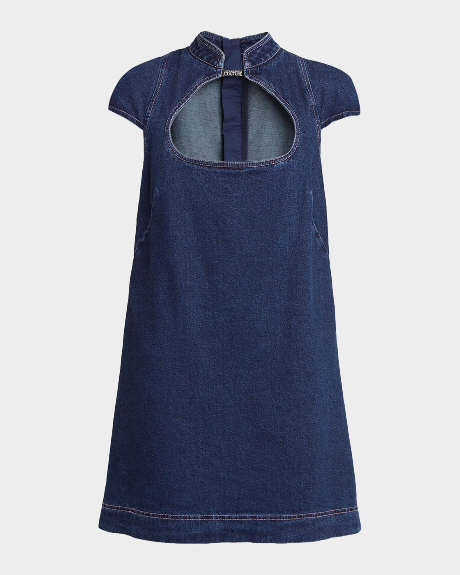 Versace Jeans Couture Cut-Out Denim Mini Dress | Neiman Marcus