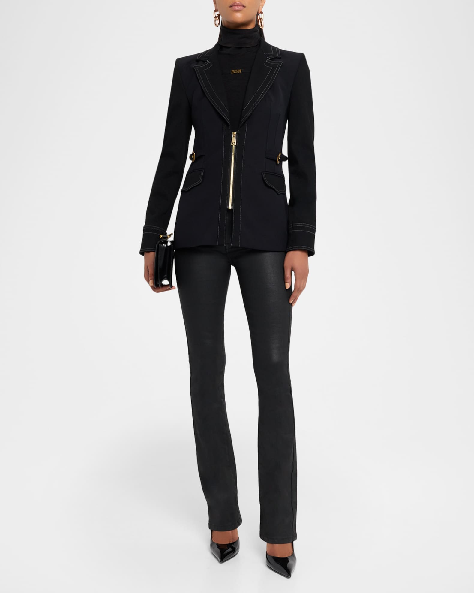 Versace Jeans Couture Zip-Front Denim Buckle Jacket | Neiman Marcus
