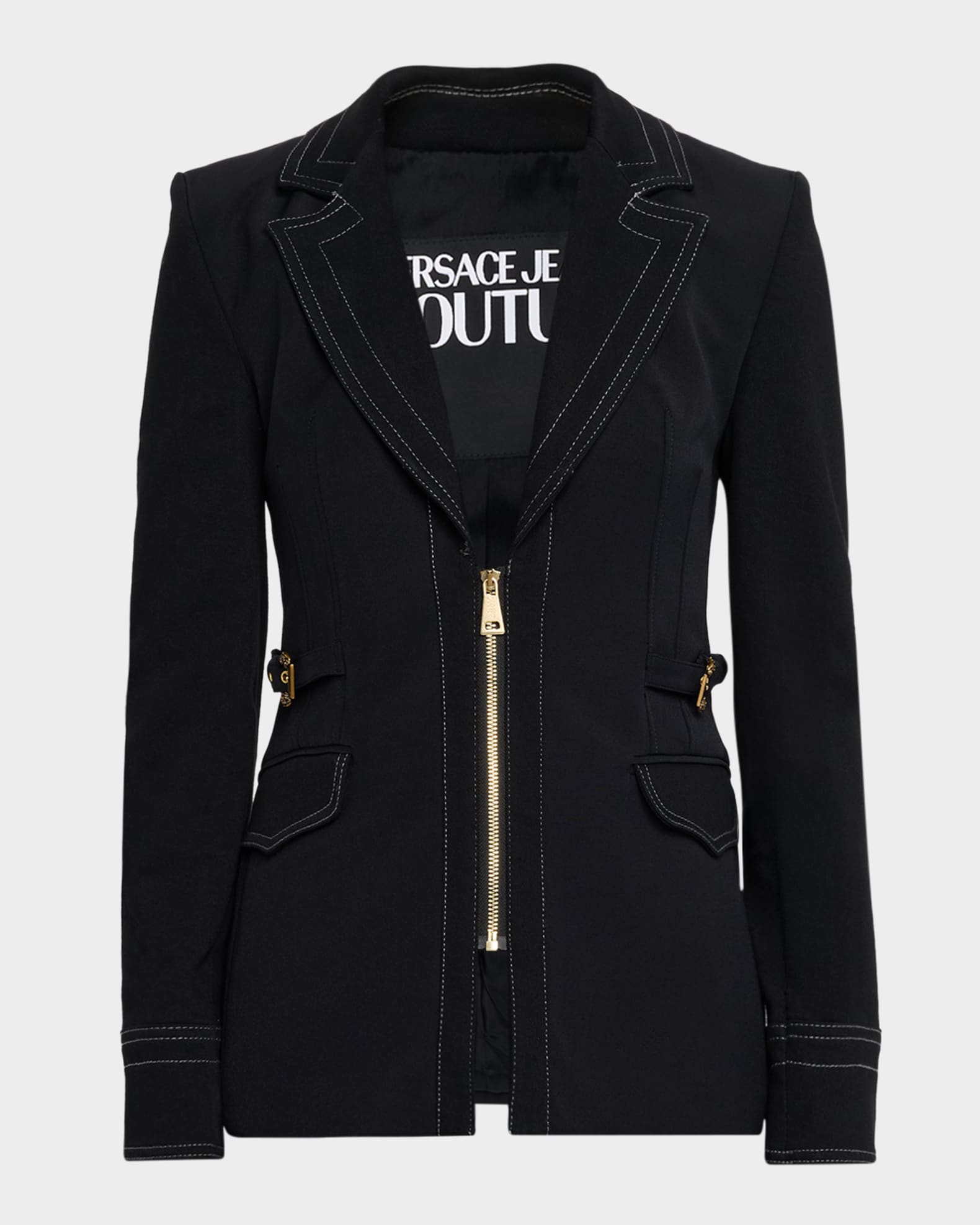 Versace Jeans Couture Zip-Front Denim Buckle Jacket | Neiman Marcus