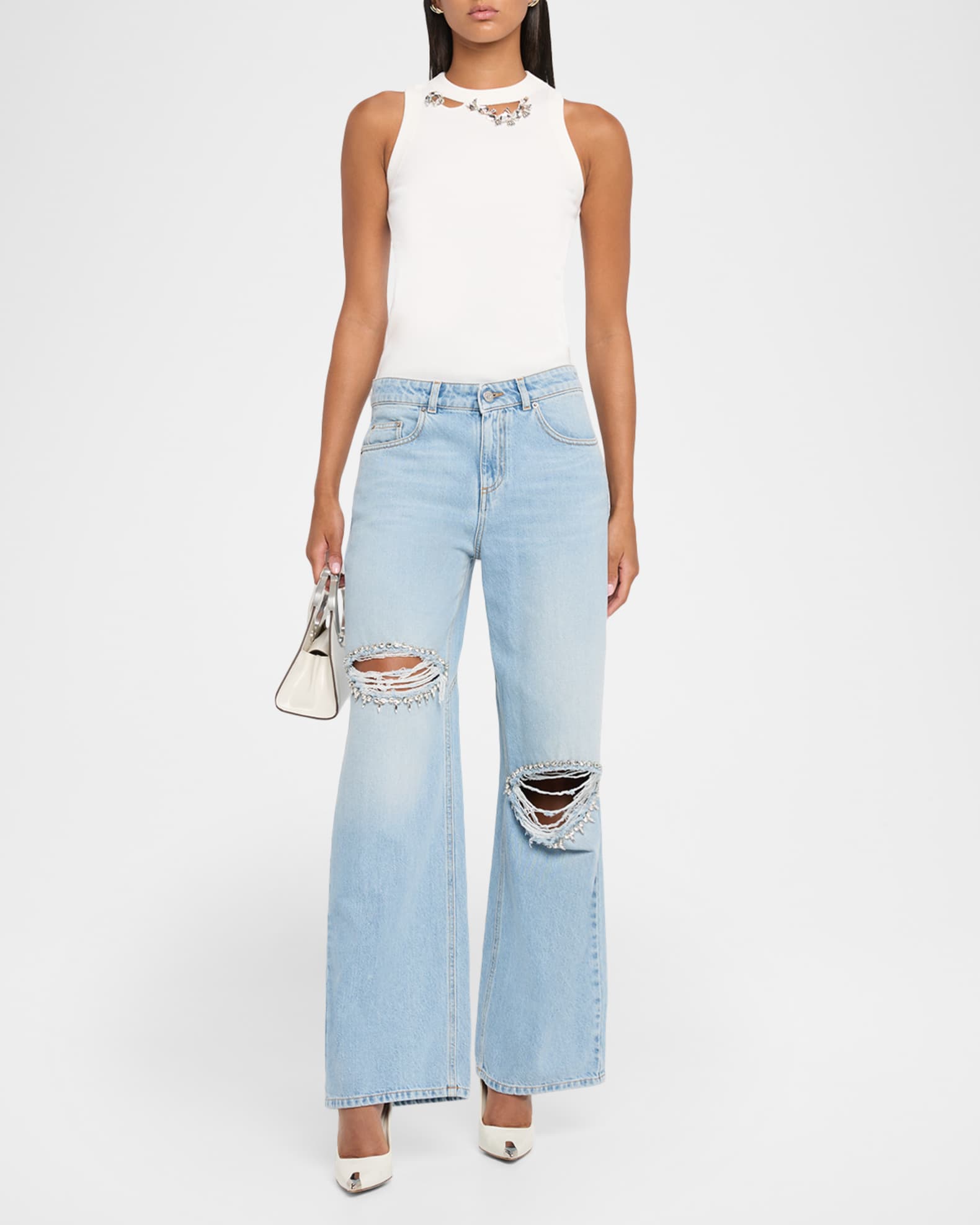 AREA Distressed Crystal Tank Top | Neiman Marcus