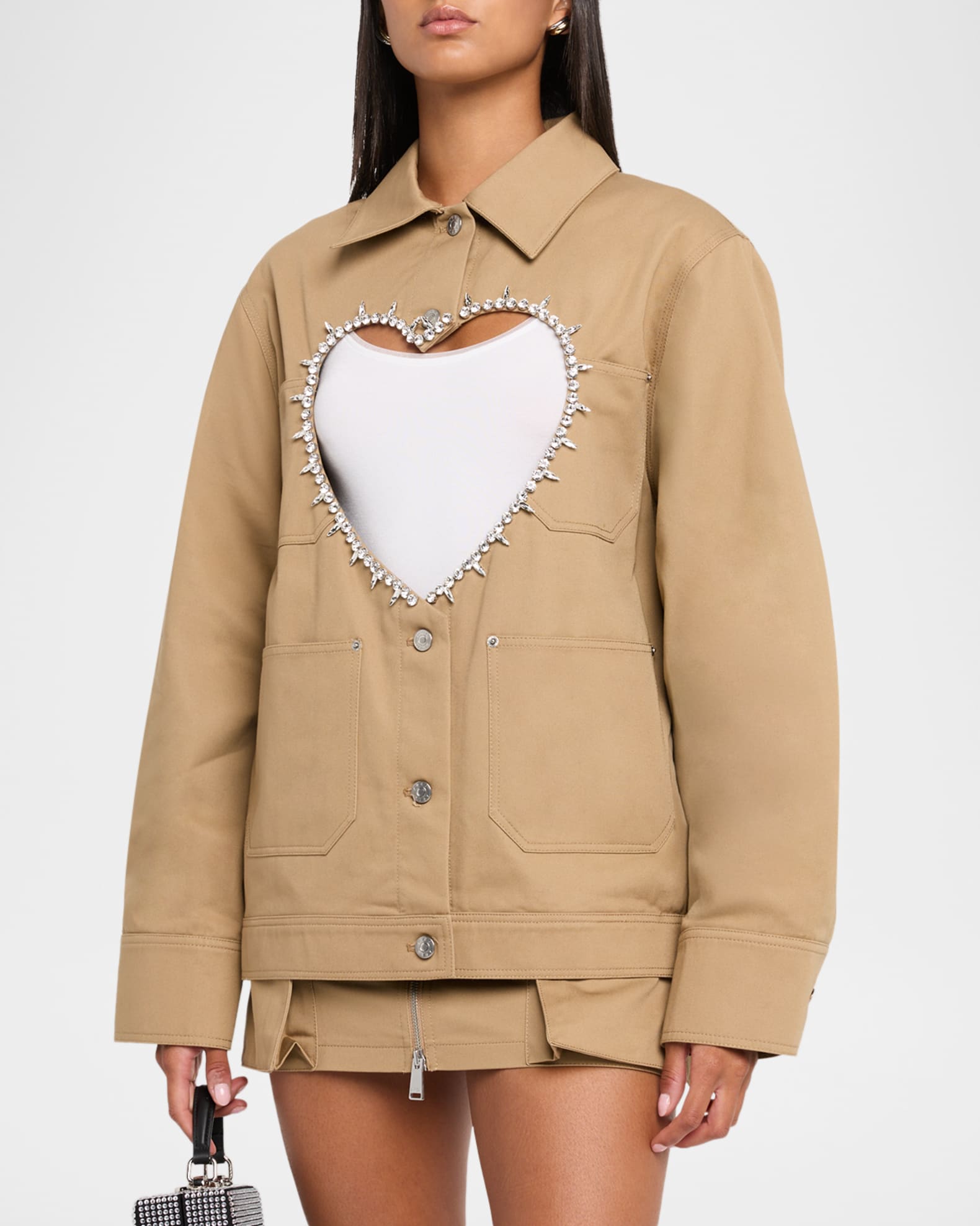 AREA Crystal Heart Cutout Cargo Jacket | Neiman Marcus