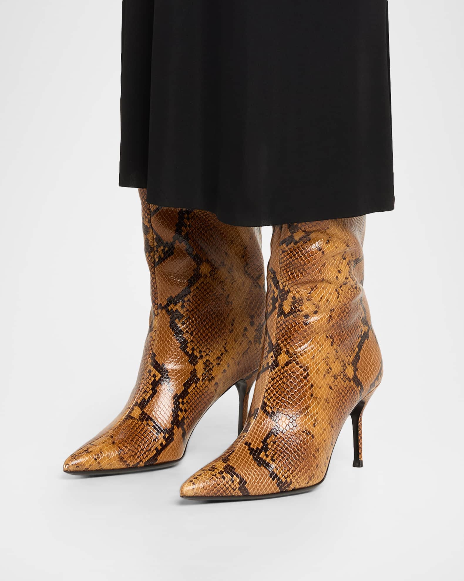 STAUD Sebastian Snake-Embossed Leather Knee-High Boots | Neiman Marcus