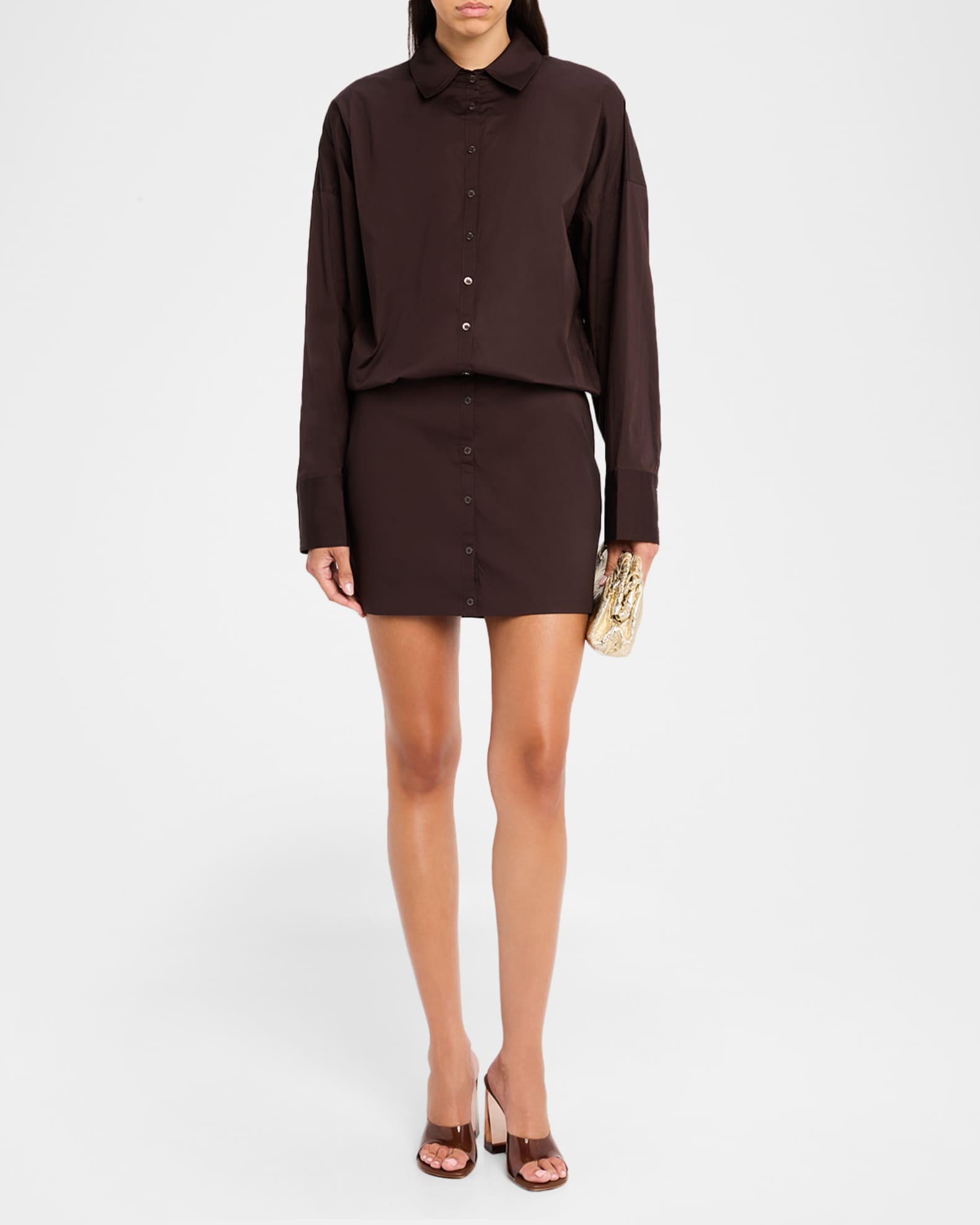 STAUD Cynthia Stretch-Cotton Mini Shirtdress | Neiman Marcus