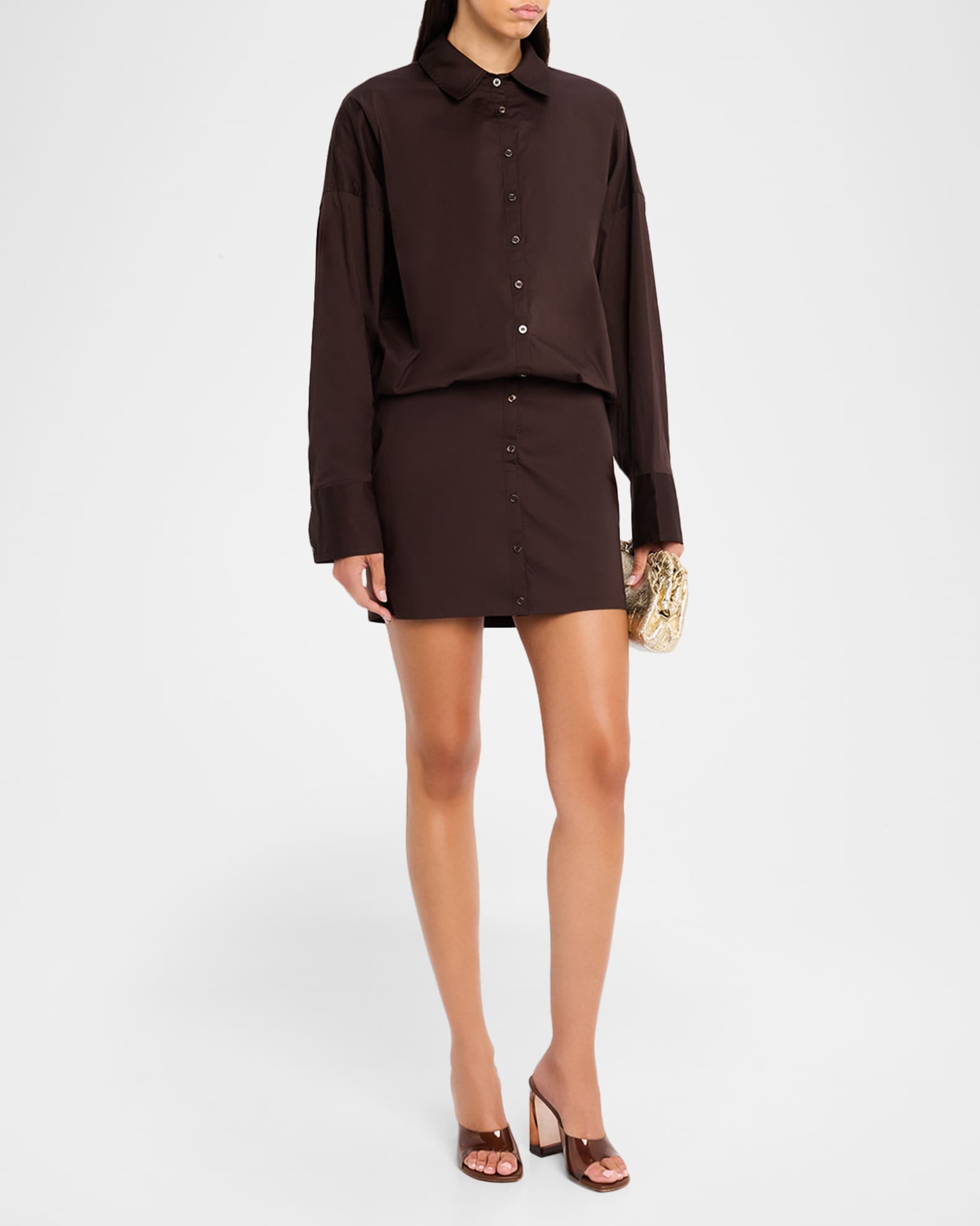 STAUD Cynthia Stretch-Cotton Mini Shirtdress | Neiman Marcus