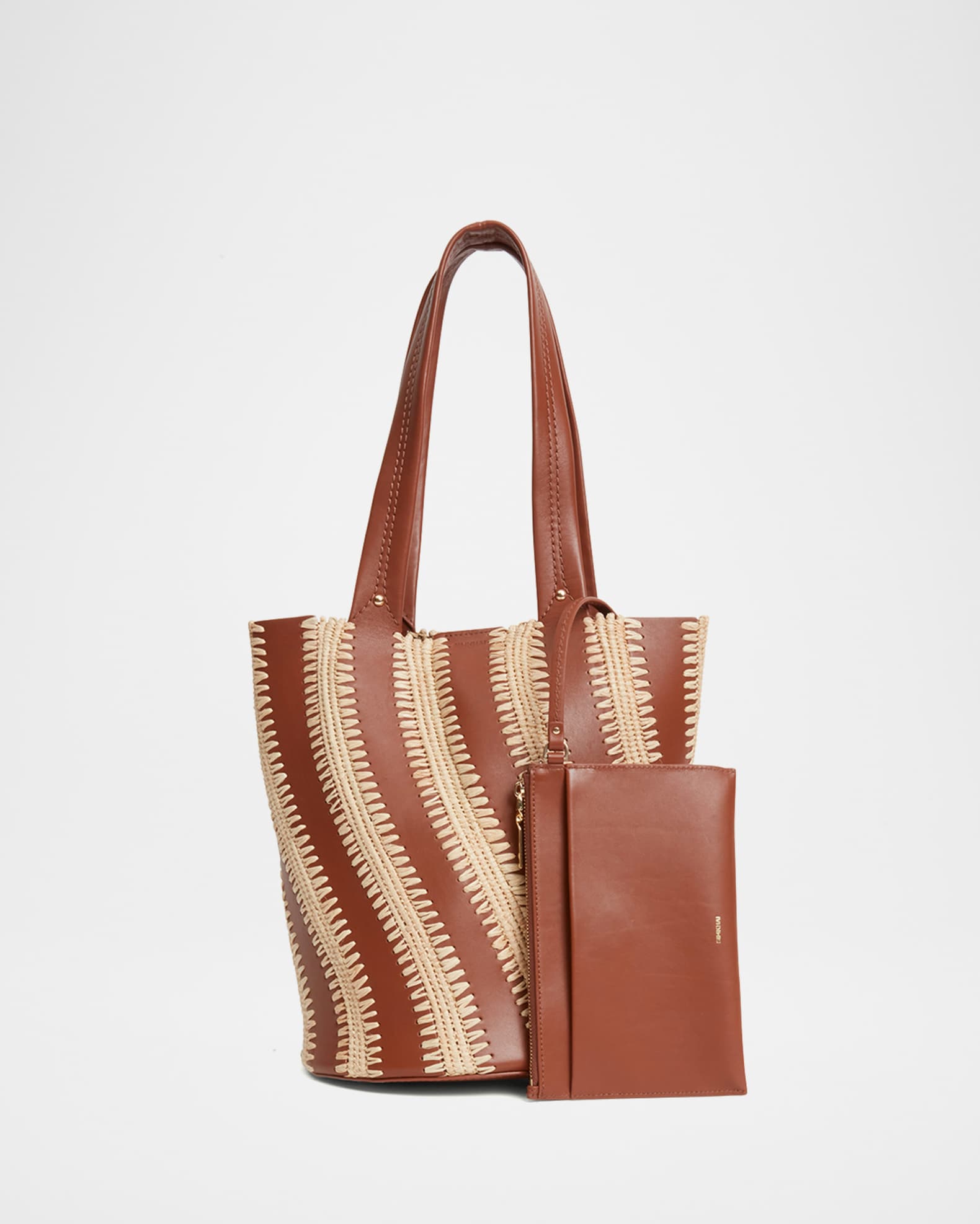 SIMKHAI Talia Raffia-Embroidered Leather Tote Bag | Neiman Marcus