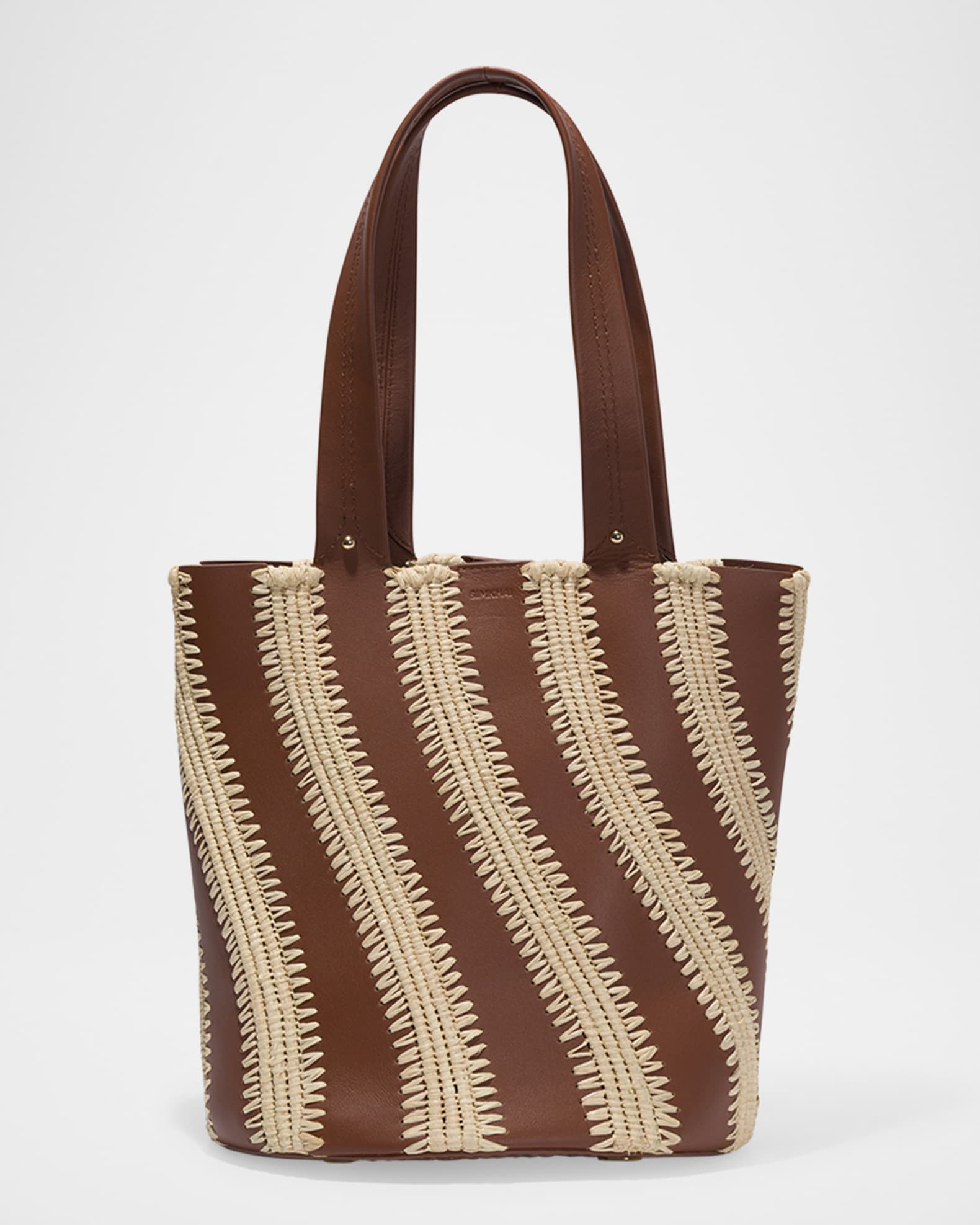 SIMKHAI Talia Raffia-Embroidered Leather Tote Bag | Neiman Marcus