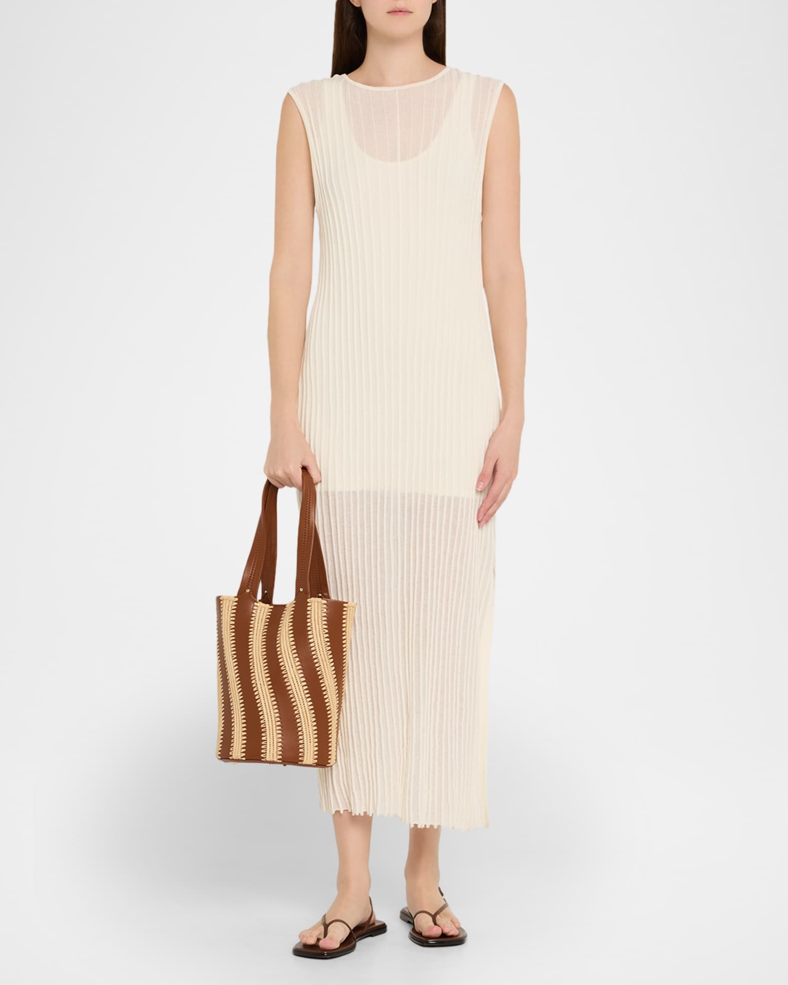 SIMKHAI Talia Raffia-Embroidered Leather Tote Bag | Neiman Marcus