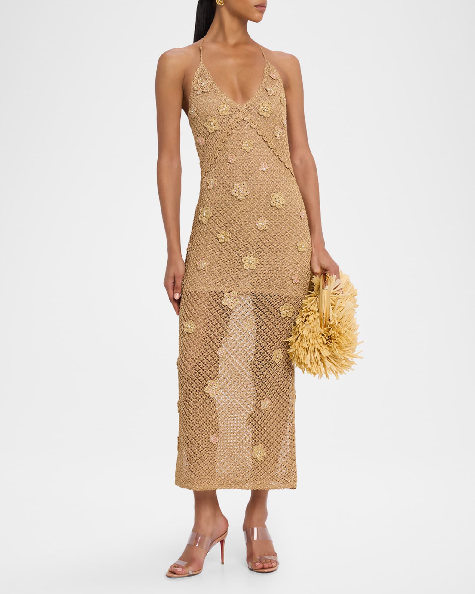 LoveShackFancy Vreya Metallic Crochet Halter Dress | Neiman Marcus