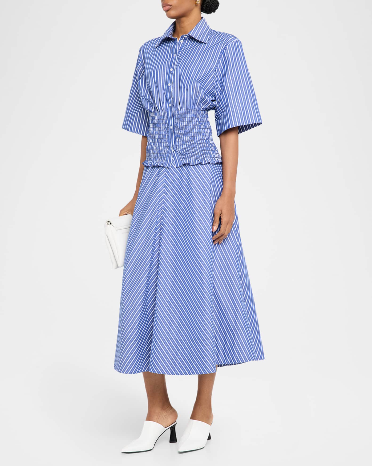 Brandon Maxwell The Harte Smocked Button-Front Shirt | Neiman Marcus