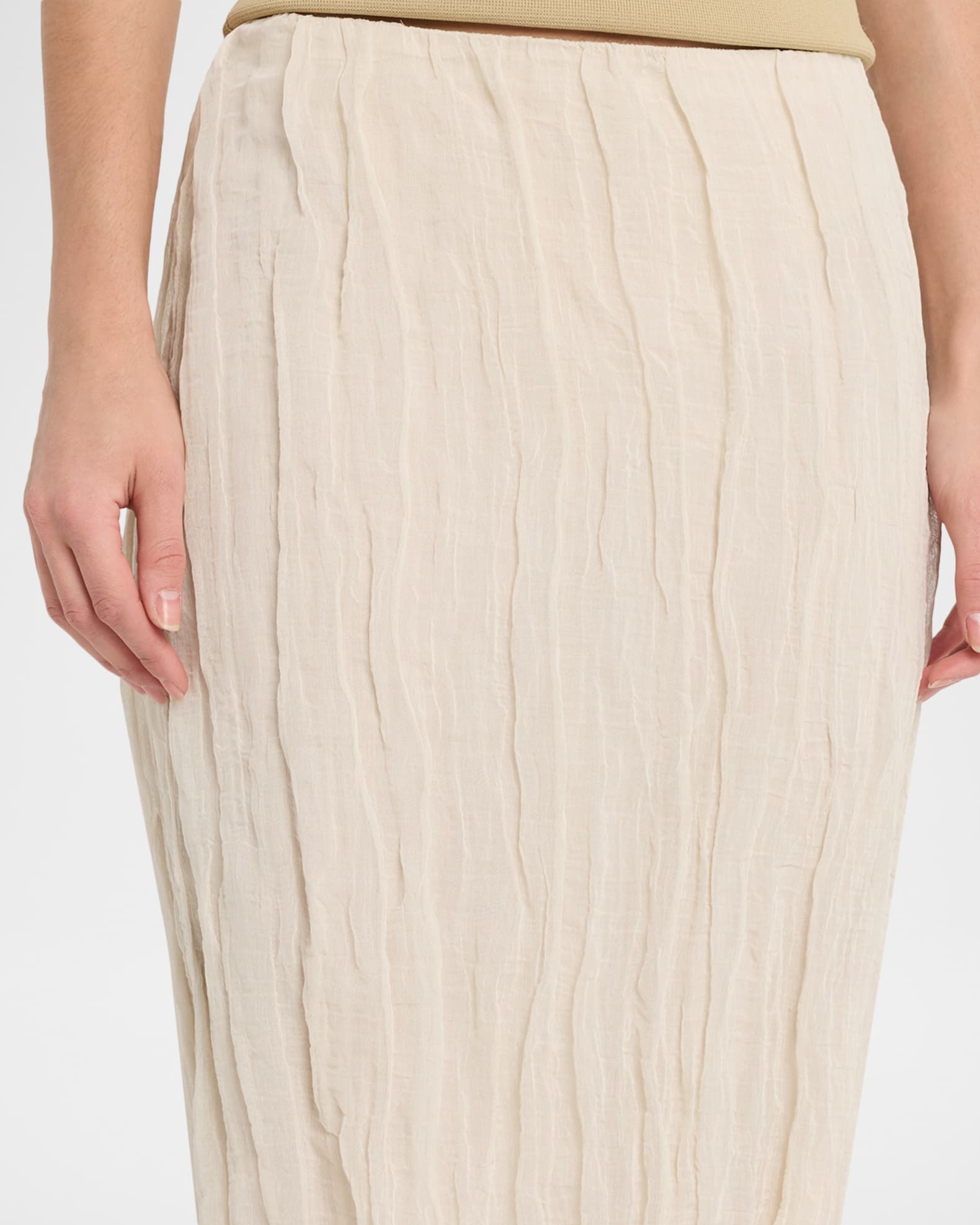 Brandon Maxwell James Crinkled Cotton Midi Skirt | Neiman Marcus