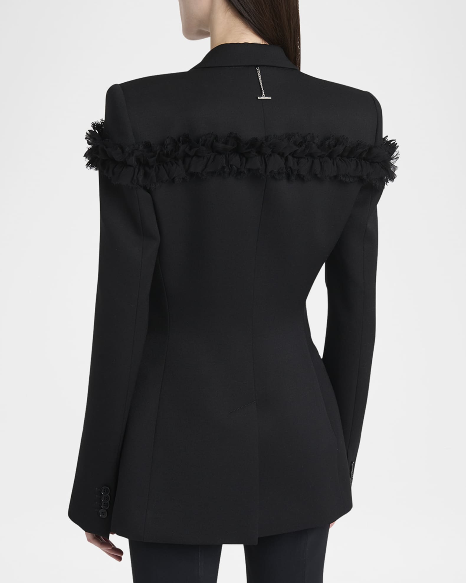 McQueen Ruffle Single-Breasted Wrap Blazer Jacket | Neiman Marcus