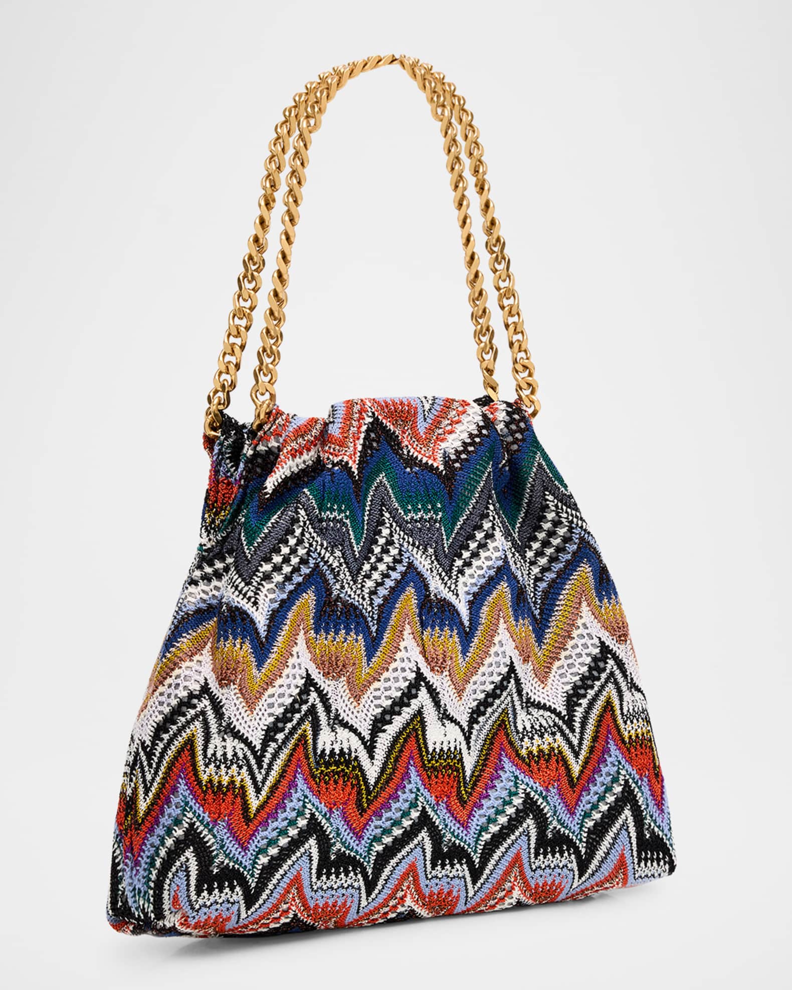 Missoni Drawstring Zigzag Knit Pouch Bag | Neiman Marcus