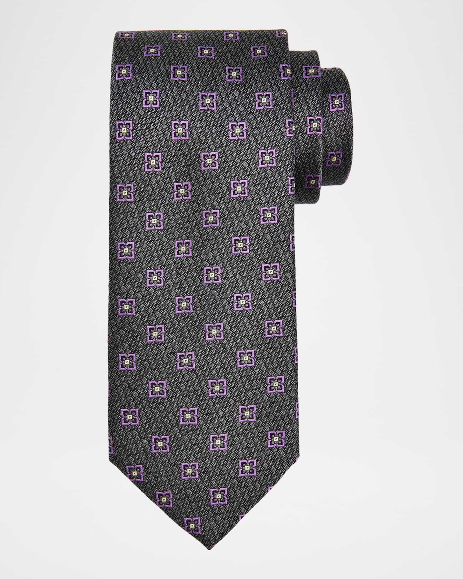 Canali Men's Gray Box Floral Silk Tie | Neiman Marcus