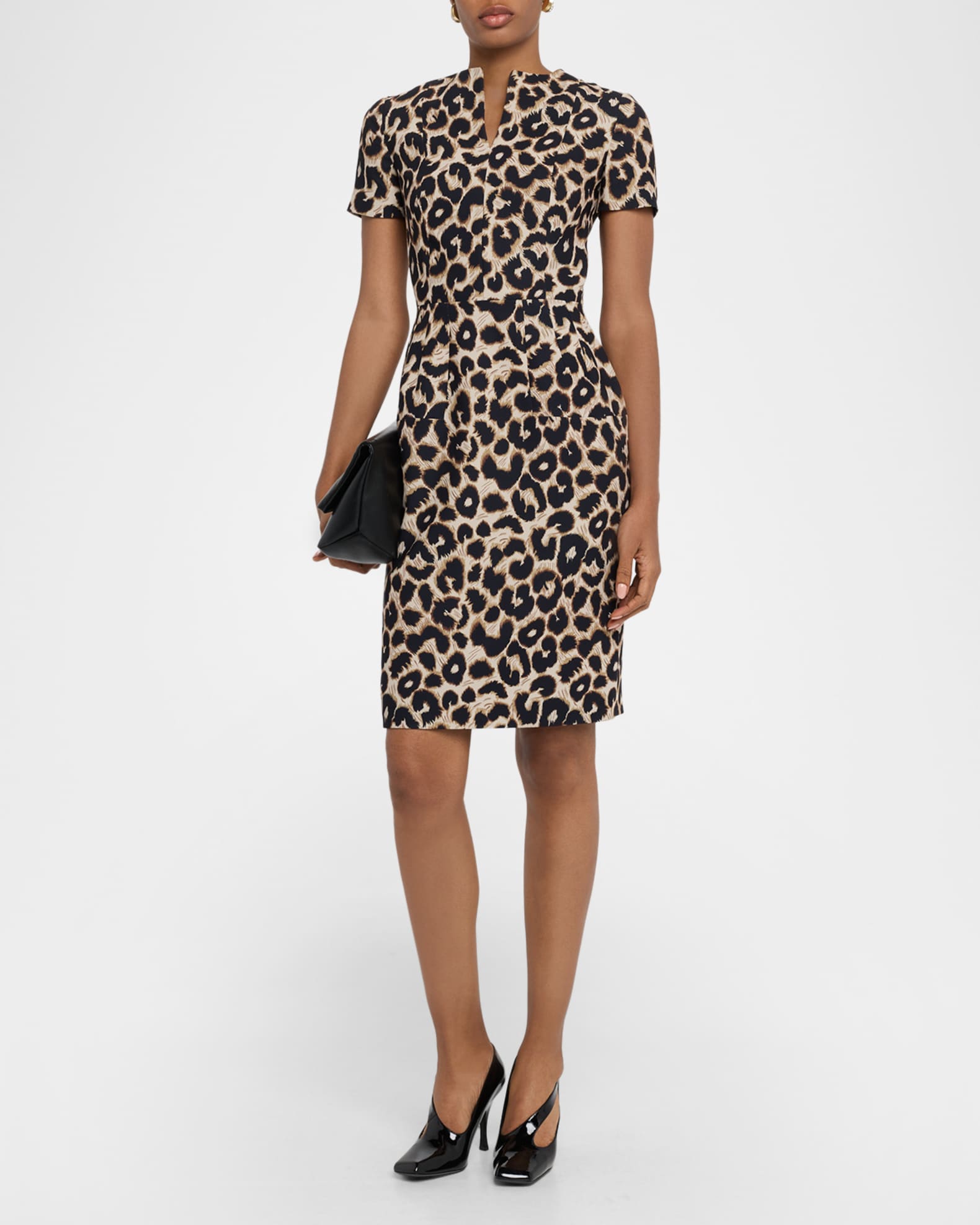 Dice Kayek Leopard-Print Short-Sleeve Sheath Dress | Neiman Marcus