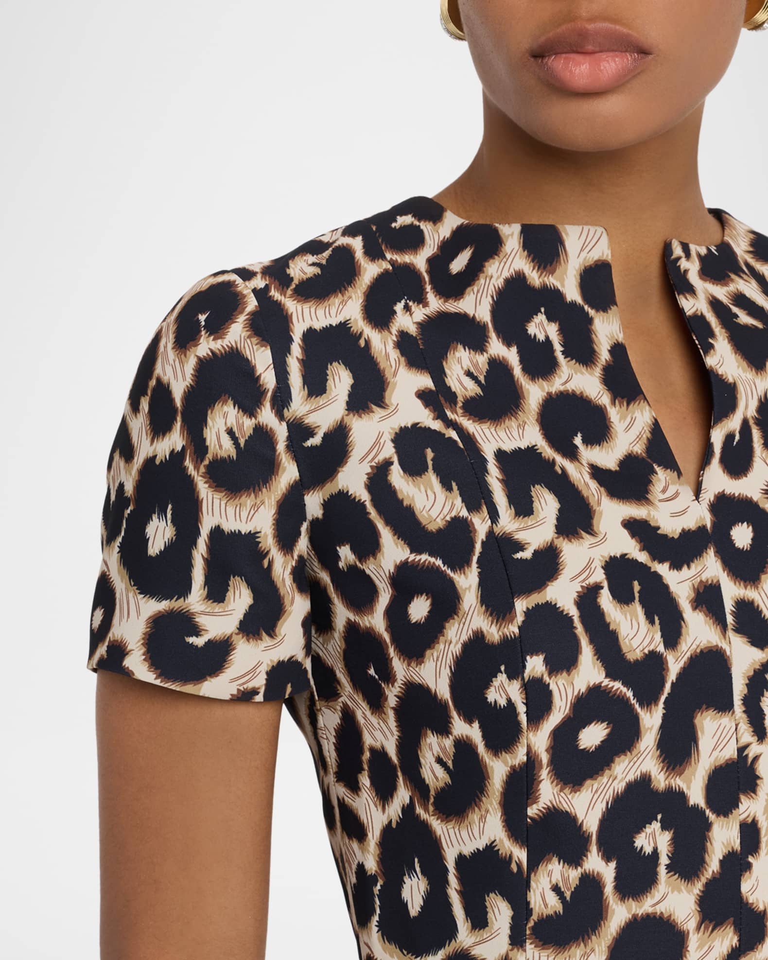 Dice Kayek Leopard-Print Short-Sleeve Sheath Dress | Neiman Marcus