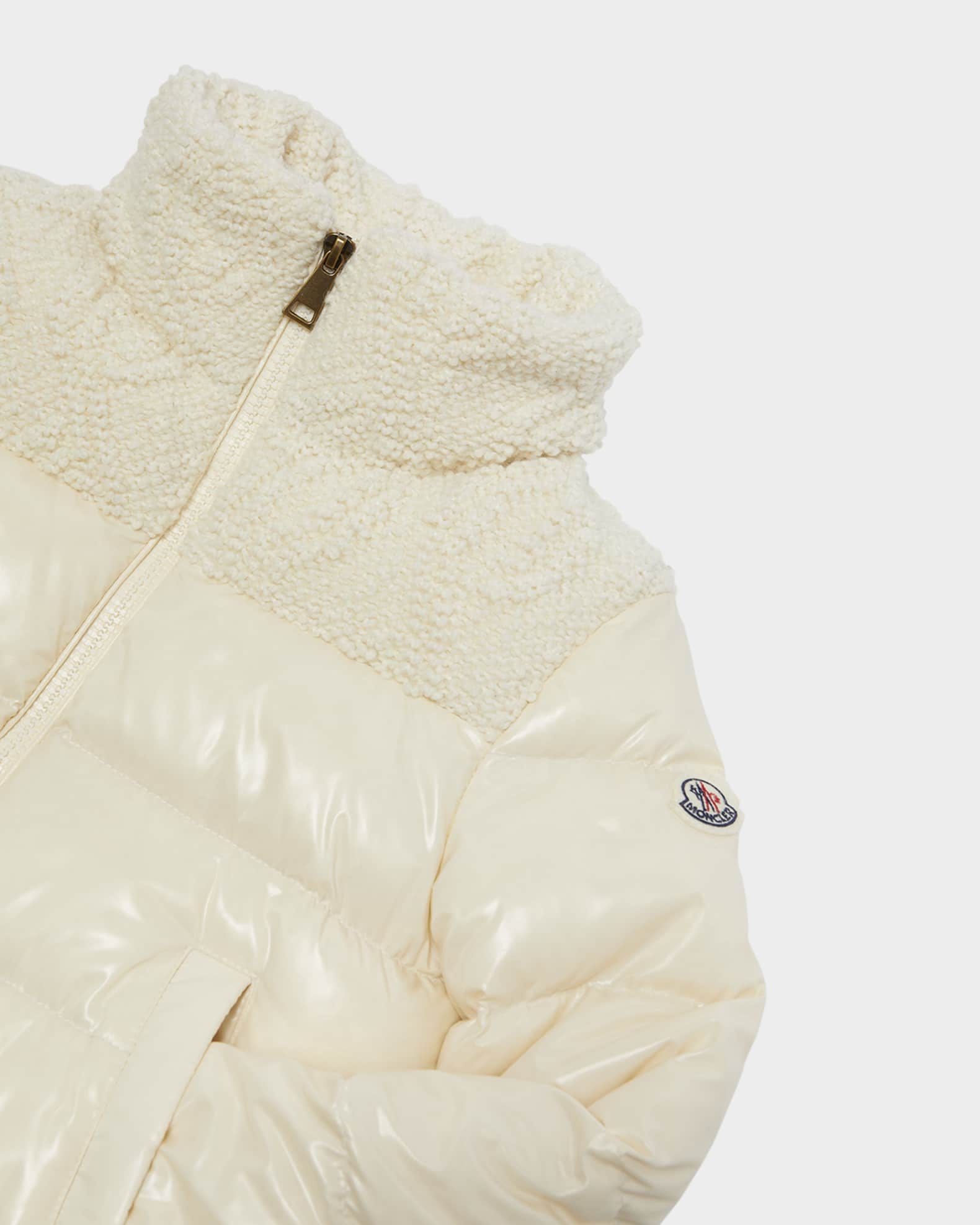 Moncler Girl's Dima Textured Yoke Down Jacket, Size 4-6 | Neiman Marcus
