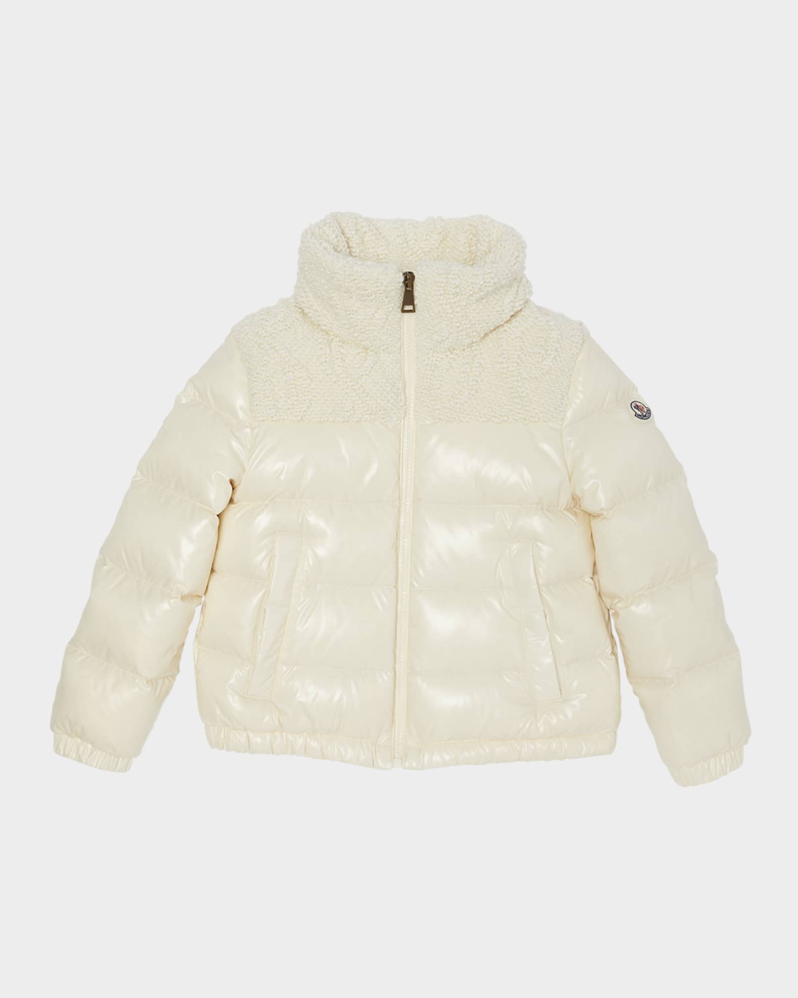 Moncler Girl's Dima Textured Yoke Down Jacket, Size 4-6 | Neiman Marcus