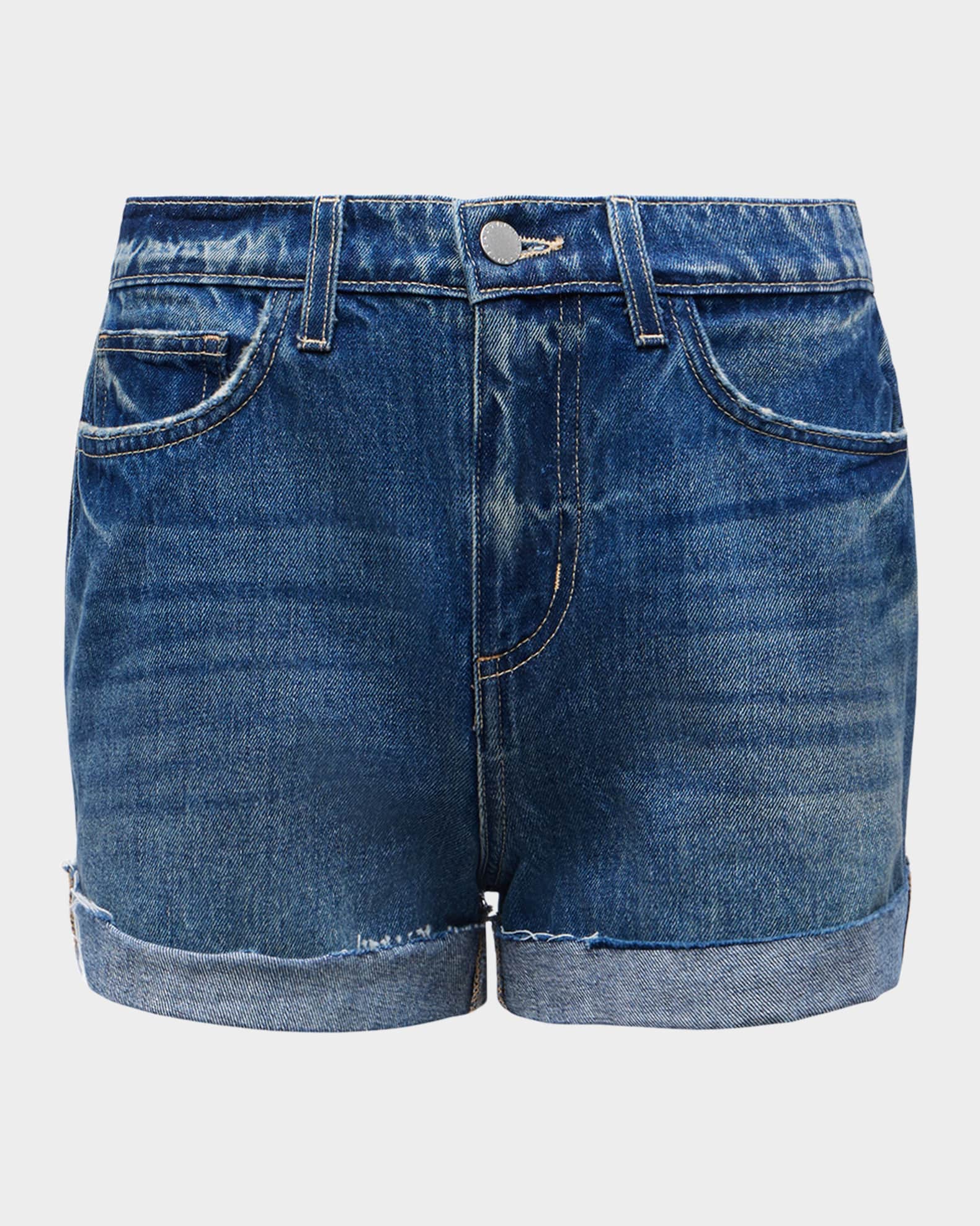 L'Agence Jazzy High-Rise Cuffed Denim Shorts | Neiman Marcus