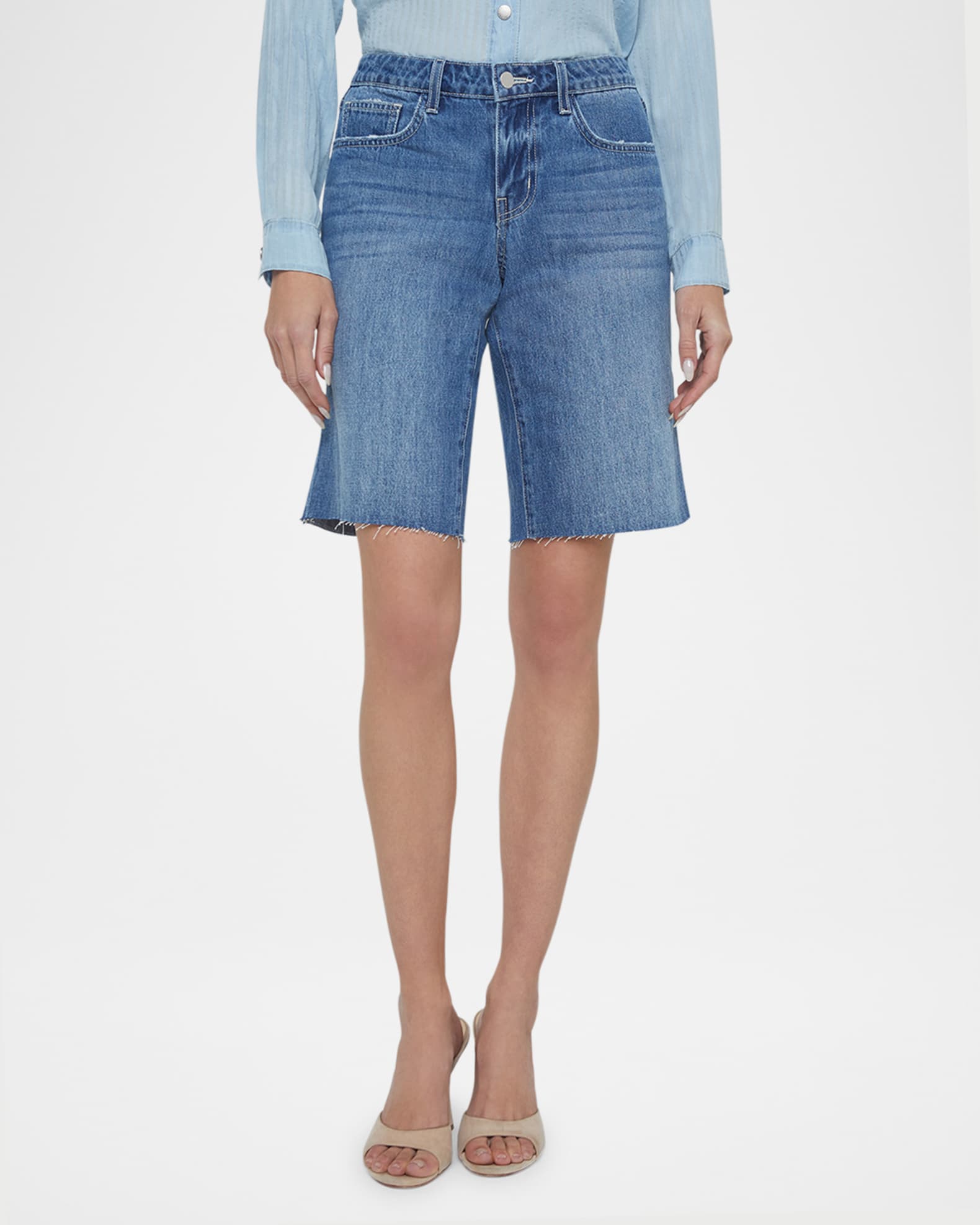 L'Agence Elisa Low-Rise Denim Bermuda Shorts | Neiman Marcus