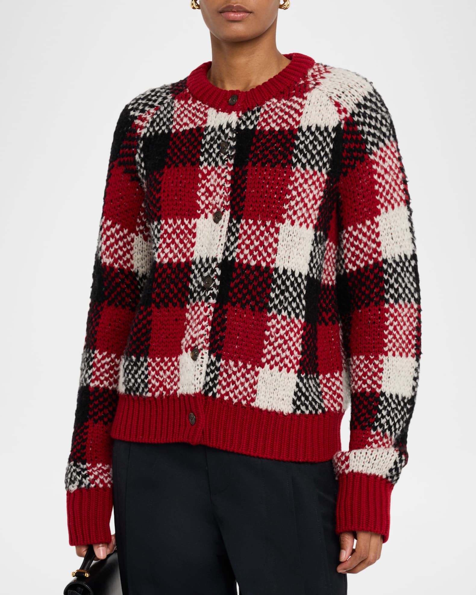 Guest in Residence Buffalo Plaid Cashmere-Wool Cardigan | Neiman Marcus
