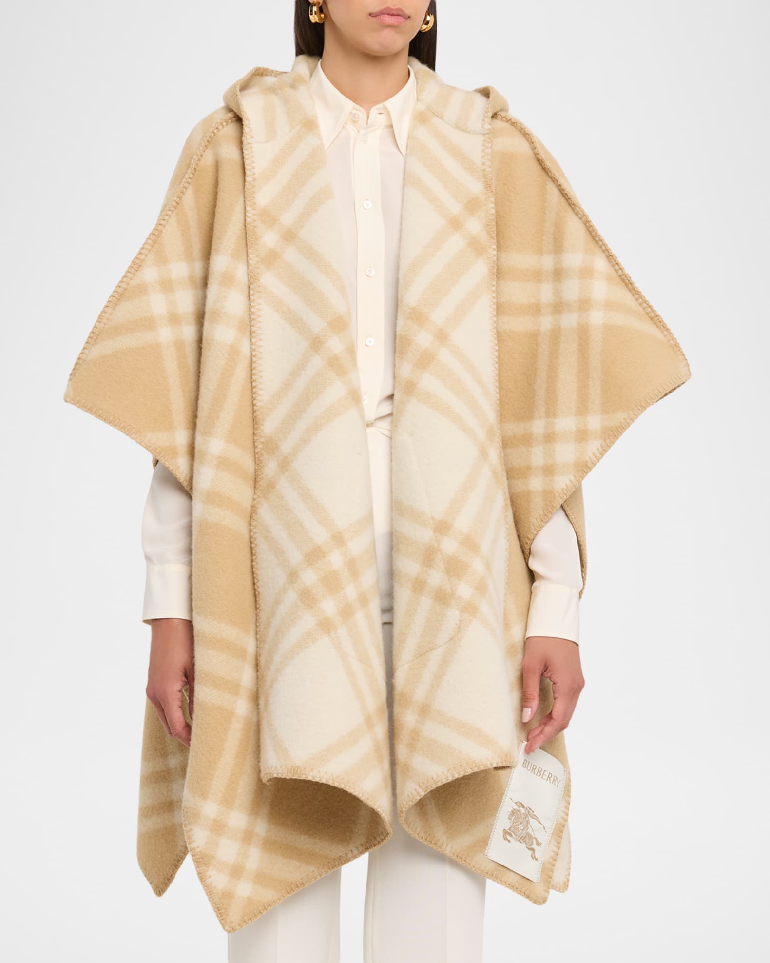 Burberry Catherine Reversible Wool Check EKD Cape | Neiman Marcus