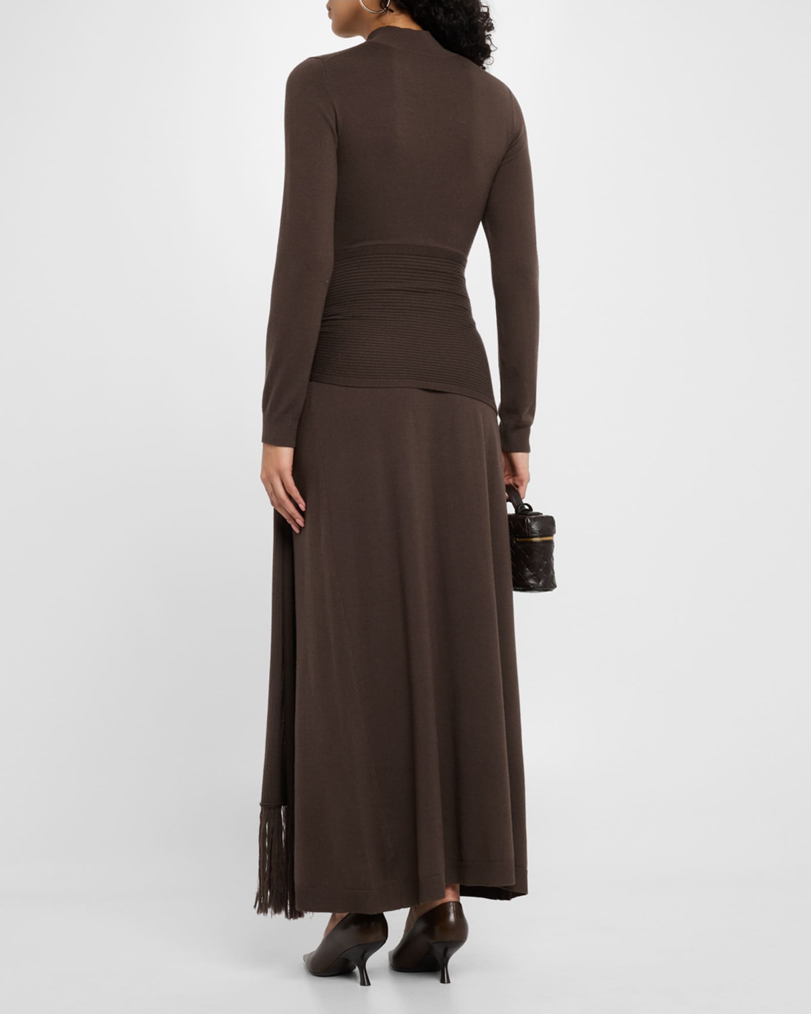 Lela Rose Mock-Neck Long-Sleeve Wrap-Sash Midi Dress | Neiman Marcus
