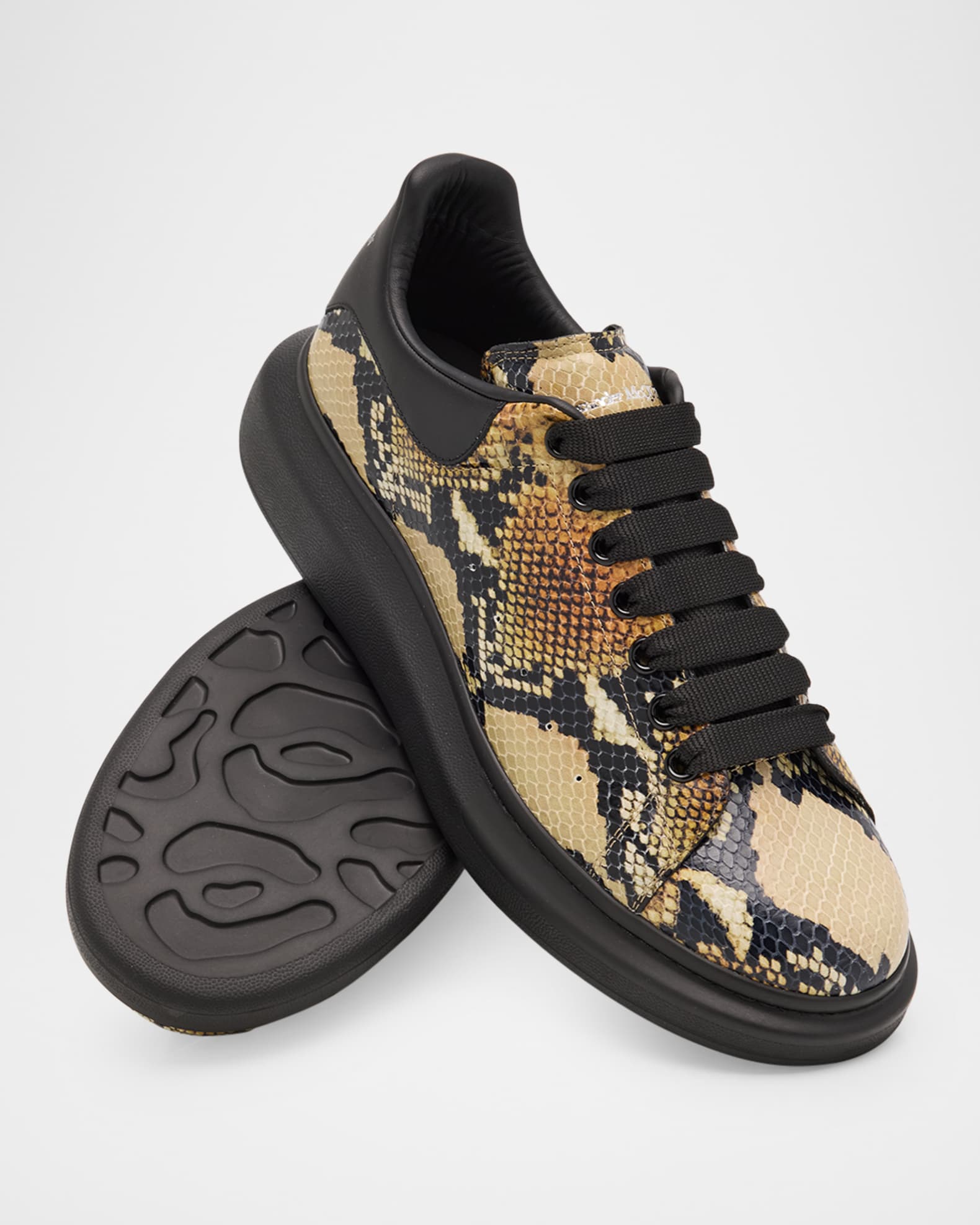 McQueen Men's Oversized Python-Effect Leather Sneakers | Neiman Marcus