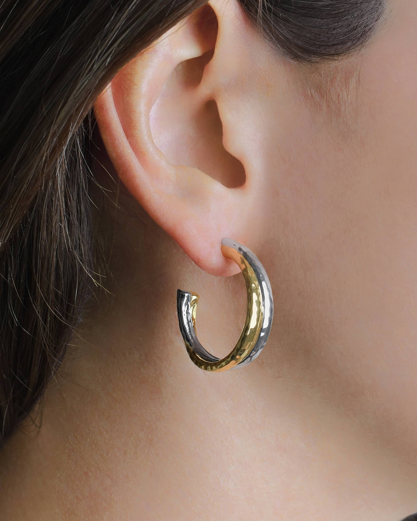 Anabel Aram Jewelry Farrier Mixed Metal Hoop Earrings | Neiman Marcus