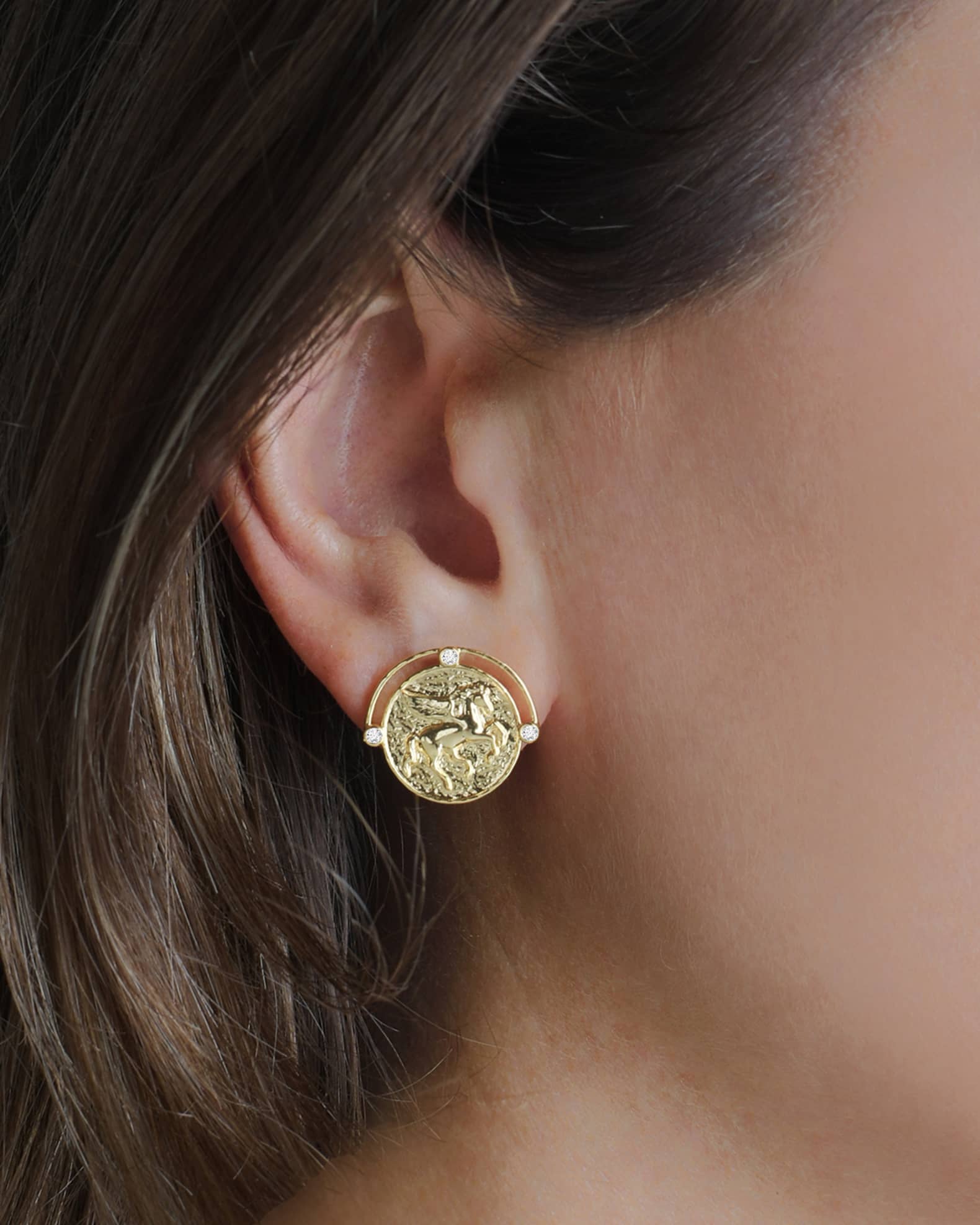 Anabel Aram Jewelry Pegasus Coin Stud Earrings | Neiman Marcus