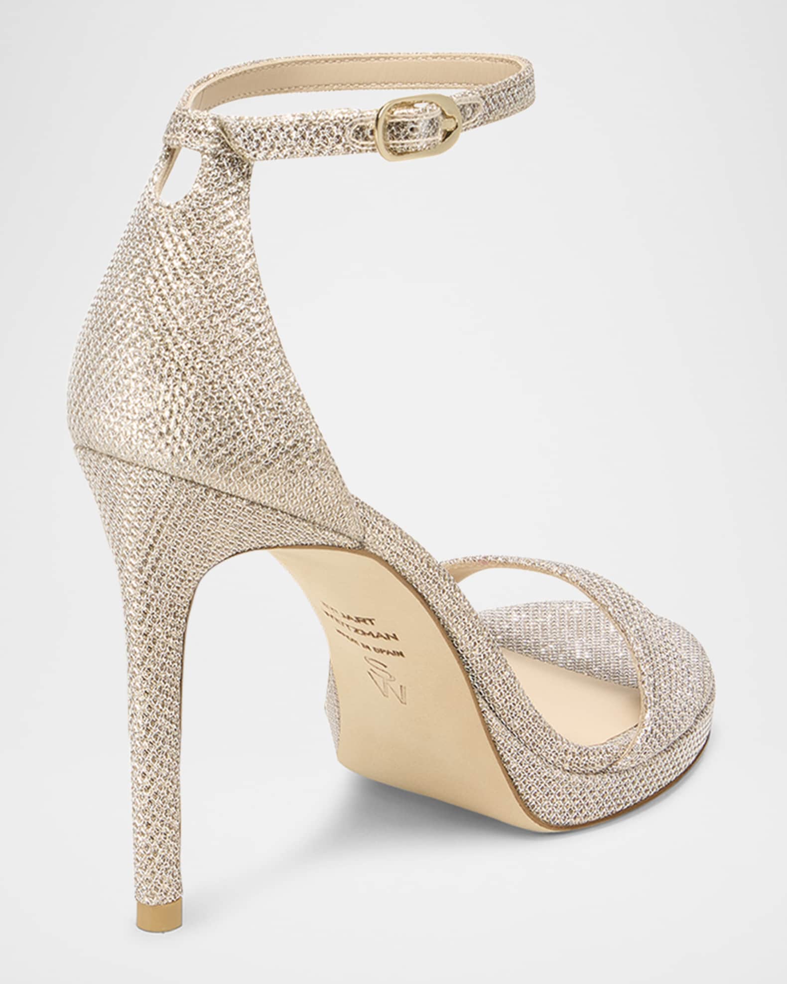 Stuart Weitzman Nudist Metallic Ankle-Strap Platform Sandals | Neiman ...