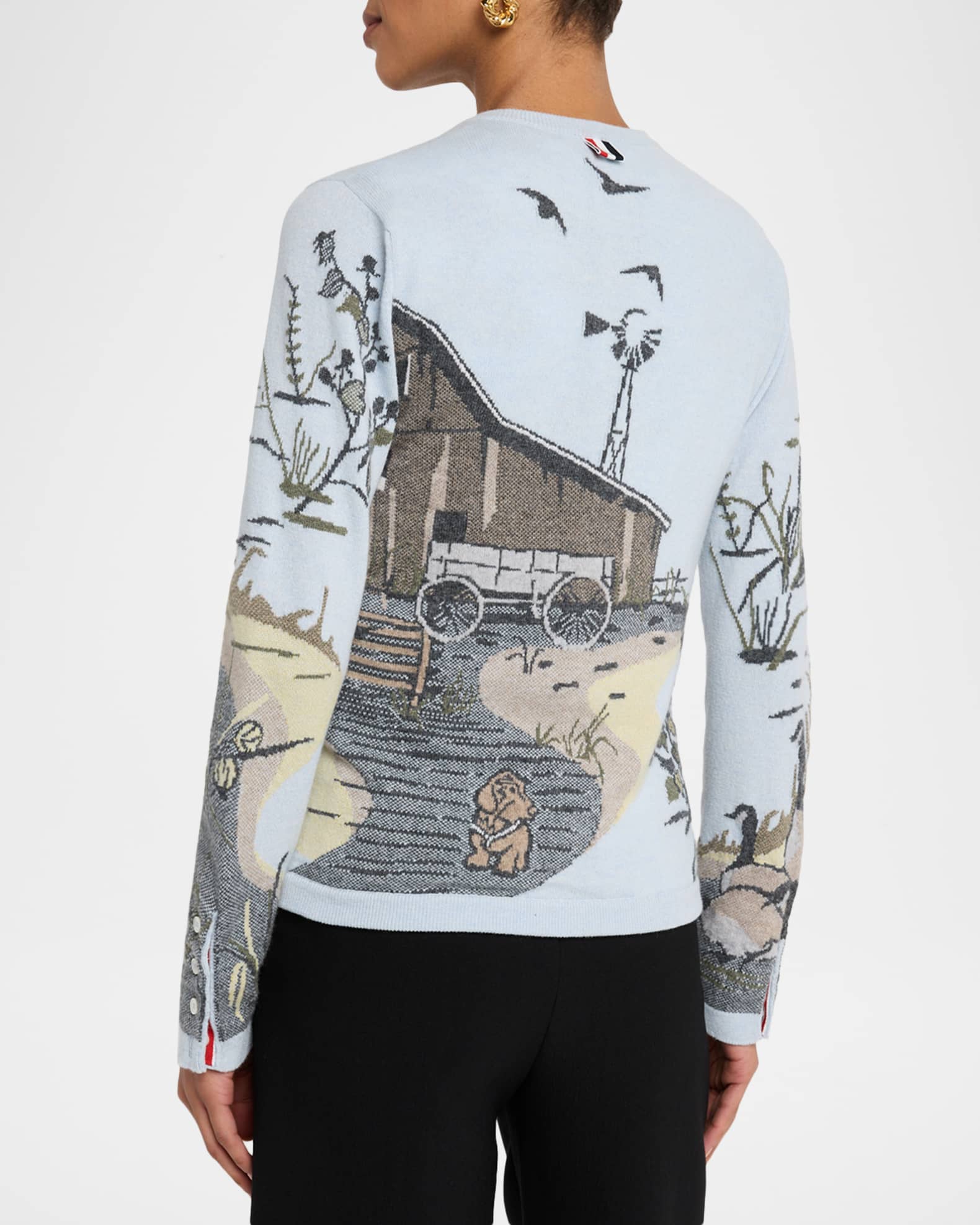 Thom Browne Scenic Intarsia Cashmere Crewneck Cardigan | Neiman Marcus