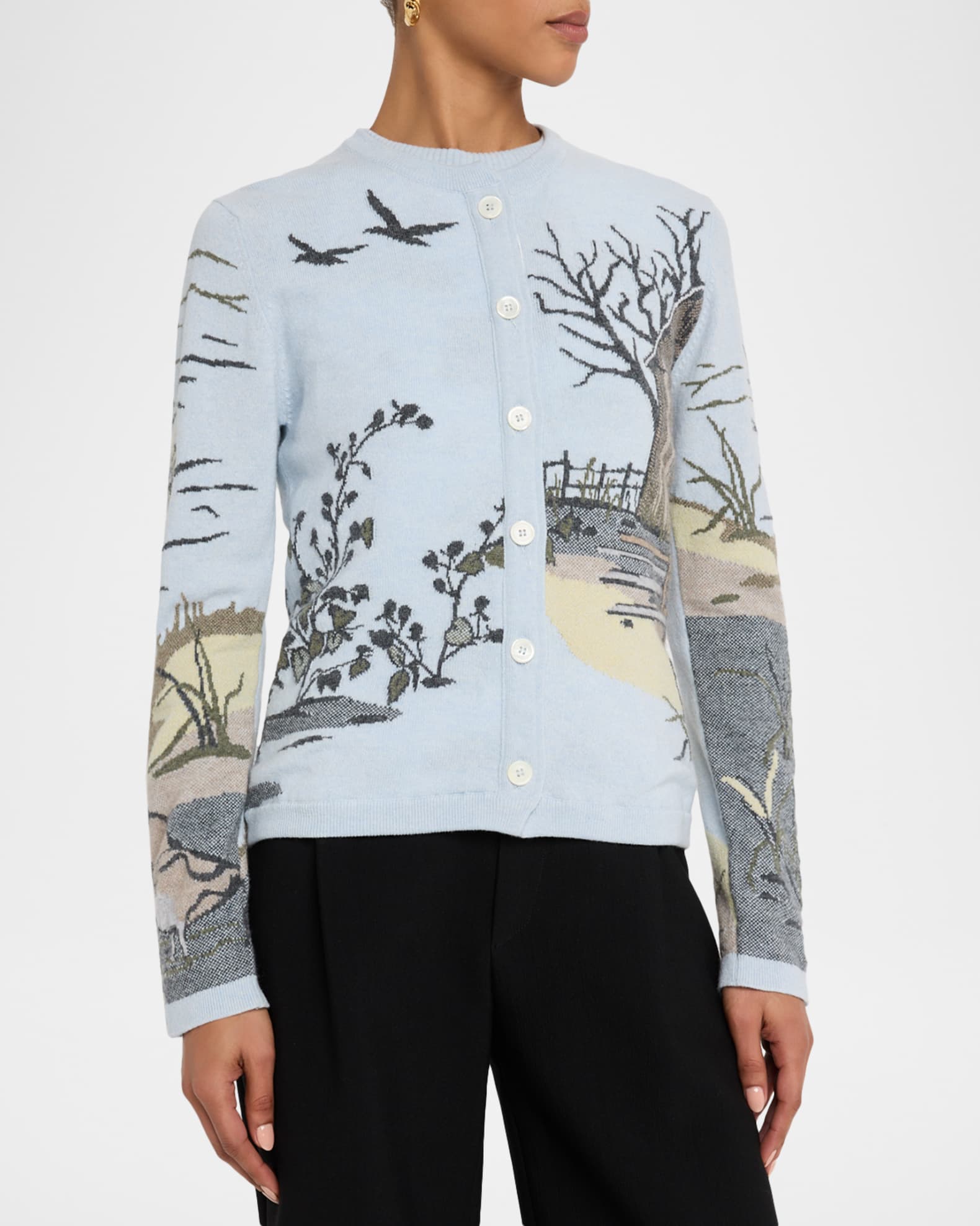 Thom Browne Scenic Intarsia Cashmere Crewneck Cardigan | Neiman Marcus