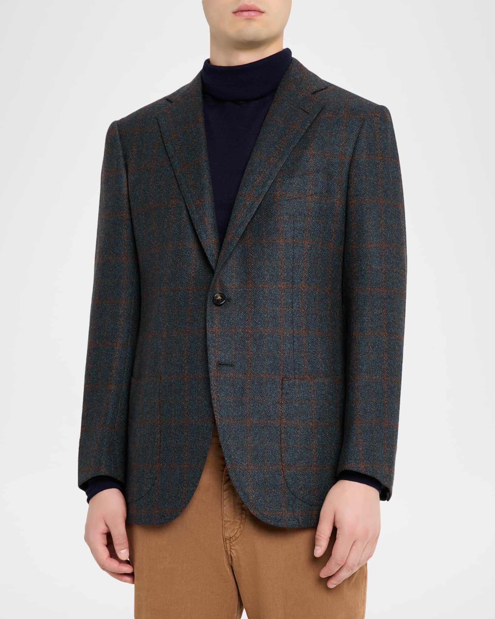 Cesare Attolini Men's Plaid Cashmere Two-Button Jacket | Neiman Marcus