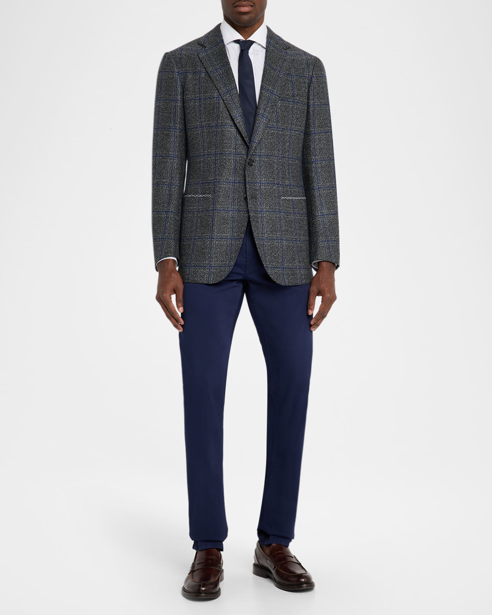 Cesare Attolini Men's Windowpane Wool Two-Button Jacket | Neiman Marcus