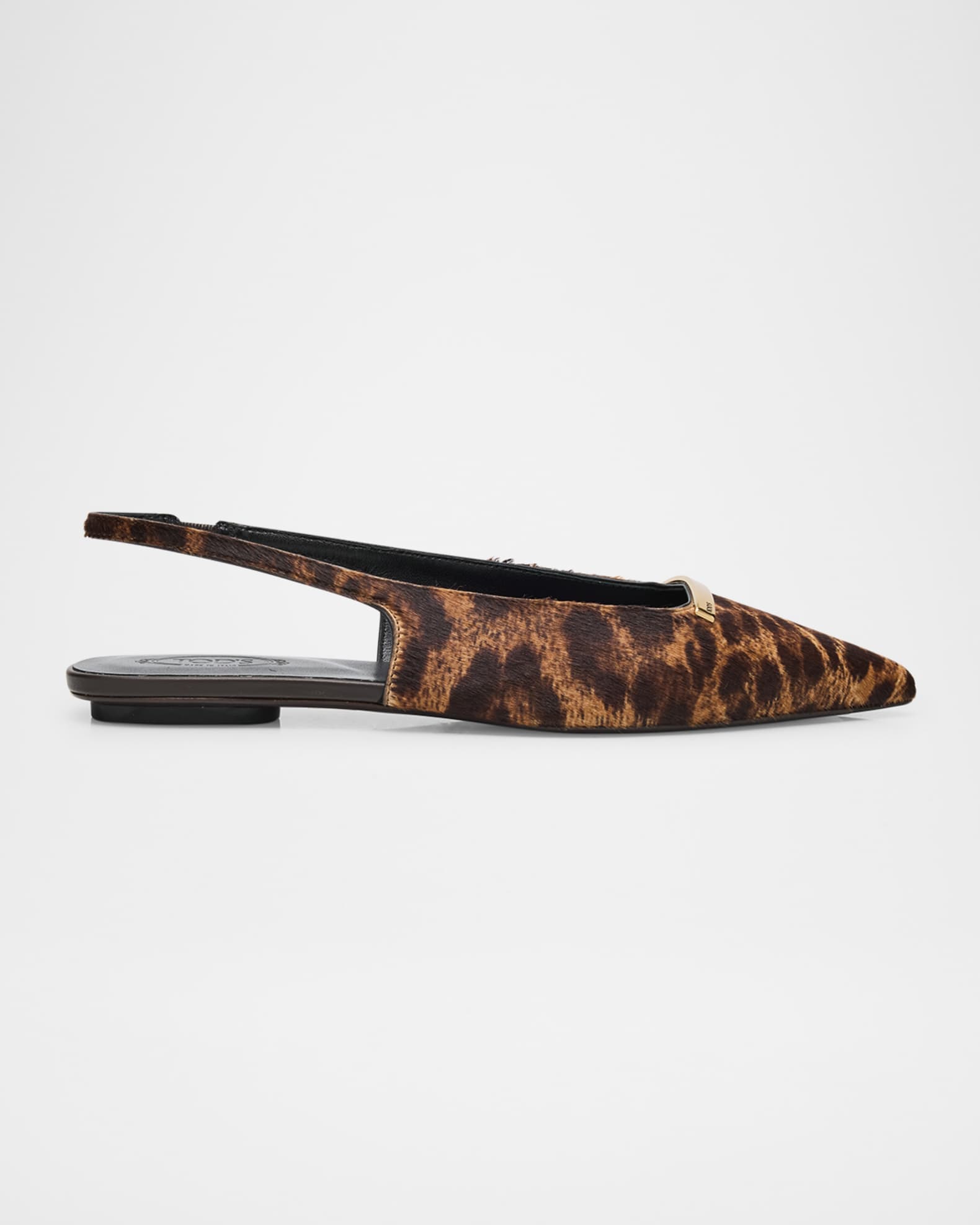 Tod's Leopard-Printed Calf Hair Slingback Flats | Neiman Marcus