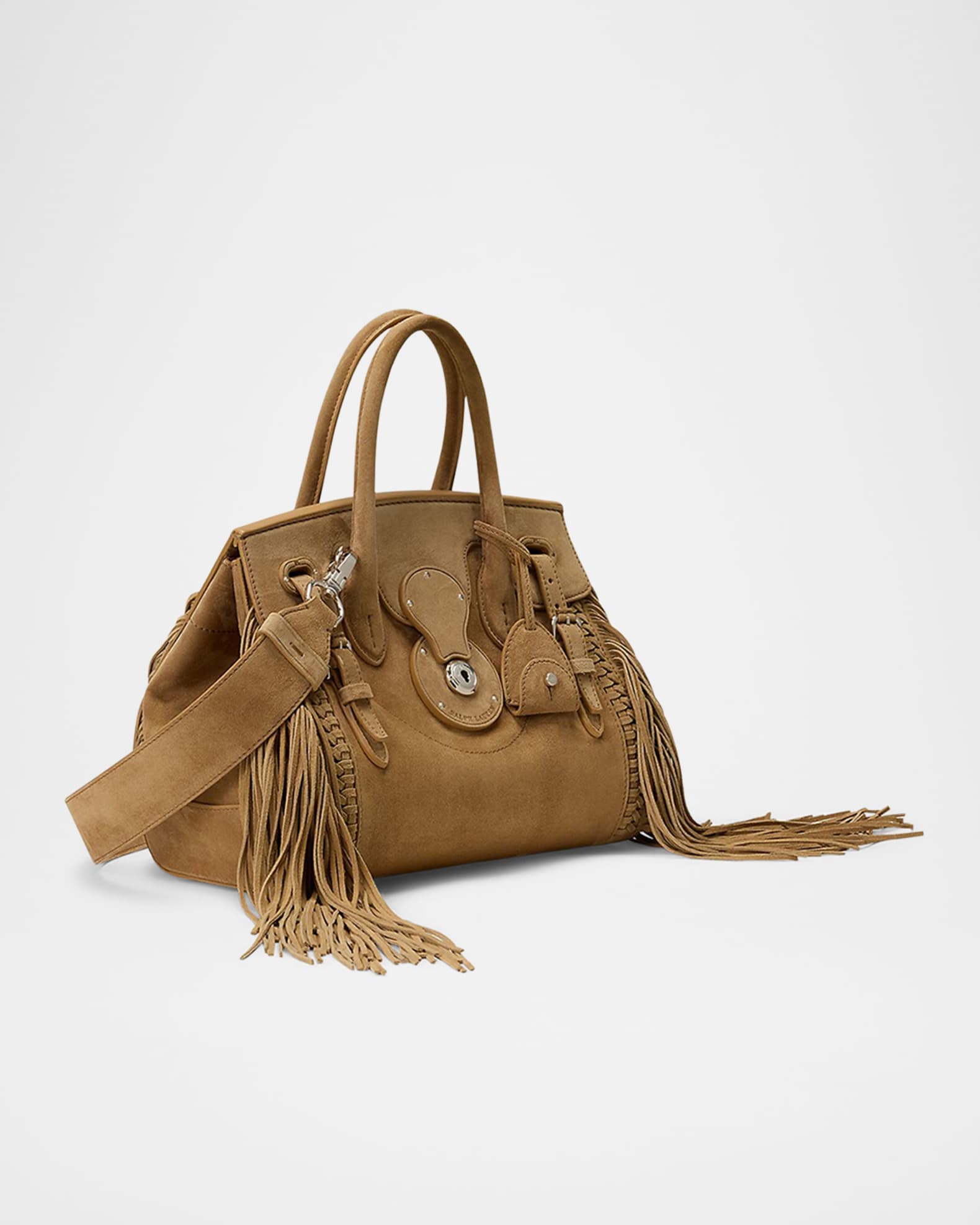 Ralph Lauren Collection Soft Ricky 27 Fringe-Trim Calf-Suede Top-Handle ...