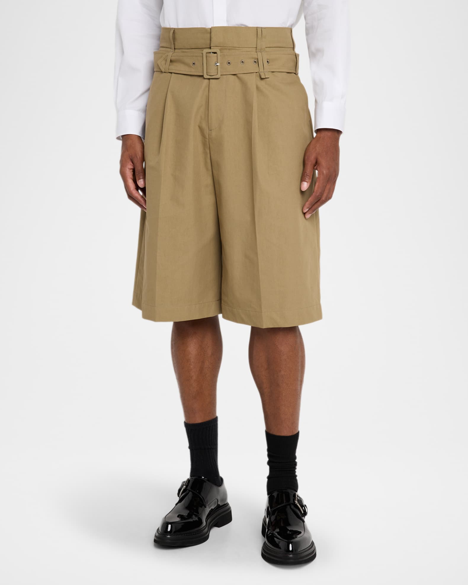Simone Rocha Men's Wide-Leg Multi-Belt Loop Shorts | Neiman Marcus