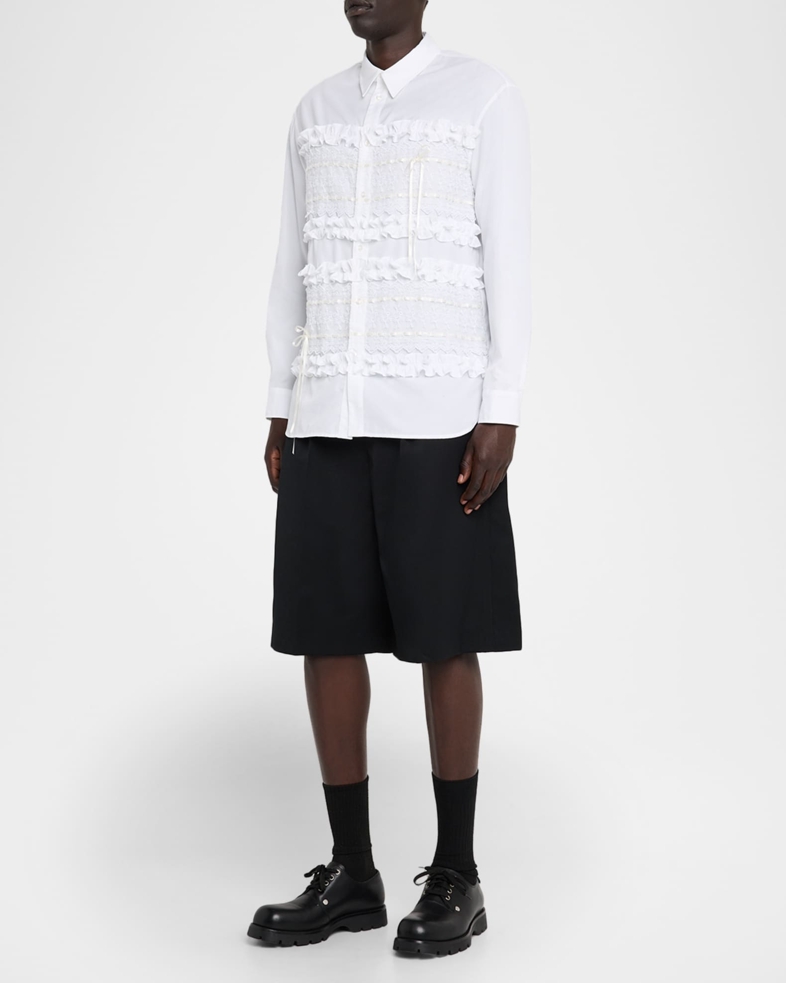 Simone Rocha Men's Wide-Leg Multi-Belt Loop Shorts | Neiman Marcus
