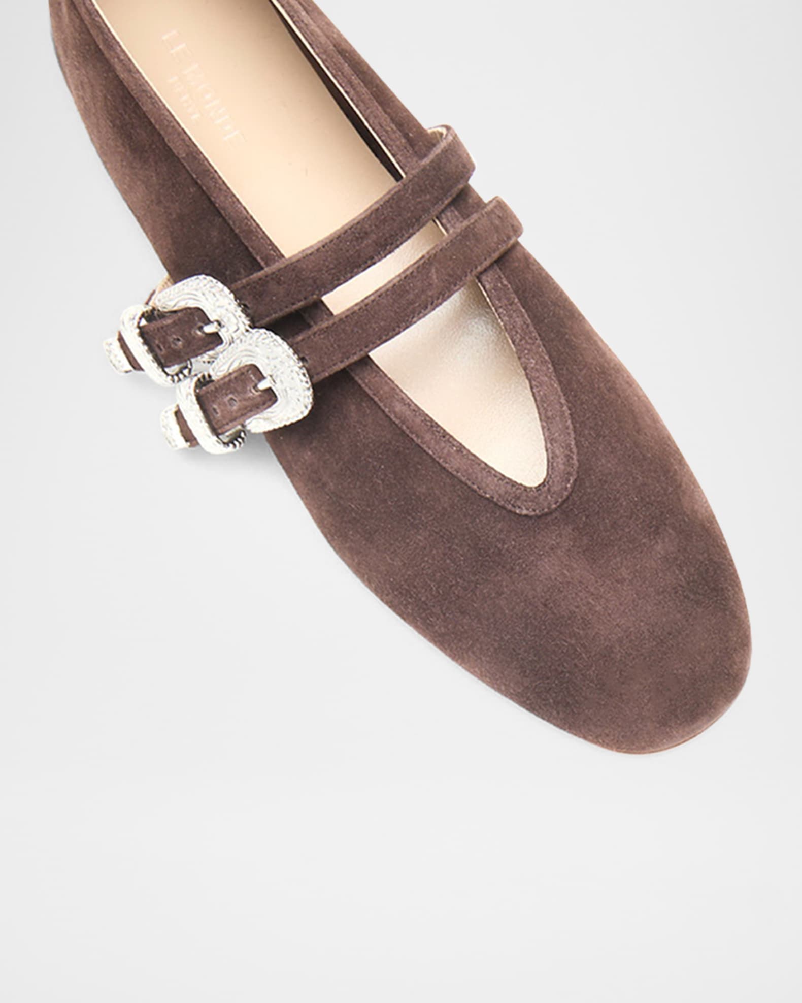 Le Monde Beryl Claudia Suede Western-Buckle Ballerina Flats | Neiman Marcus