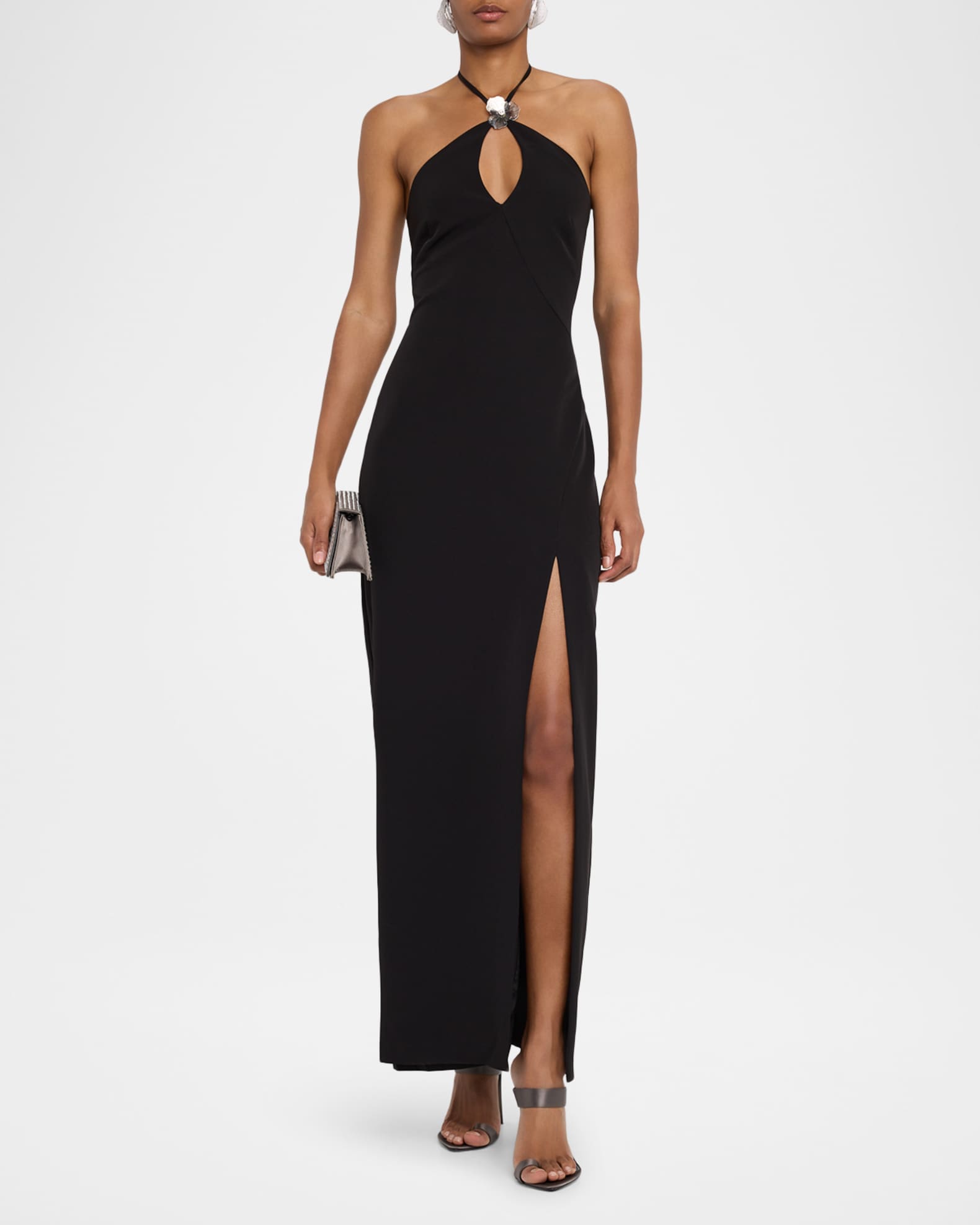 Liv Foster Cutout Side-Slit Column Halter Gown | Neiman Marcus