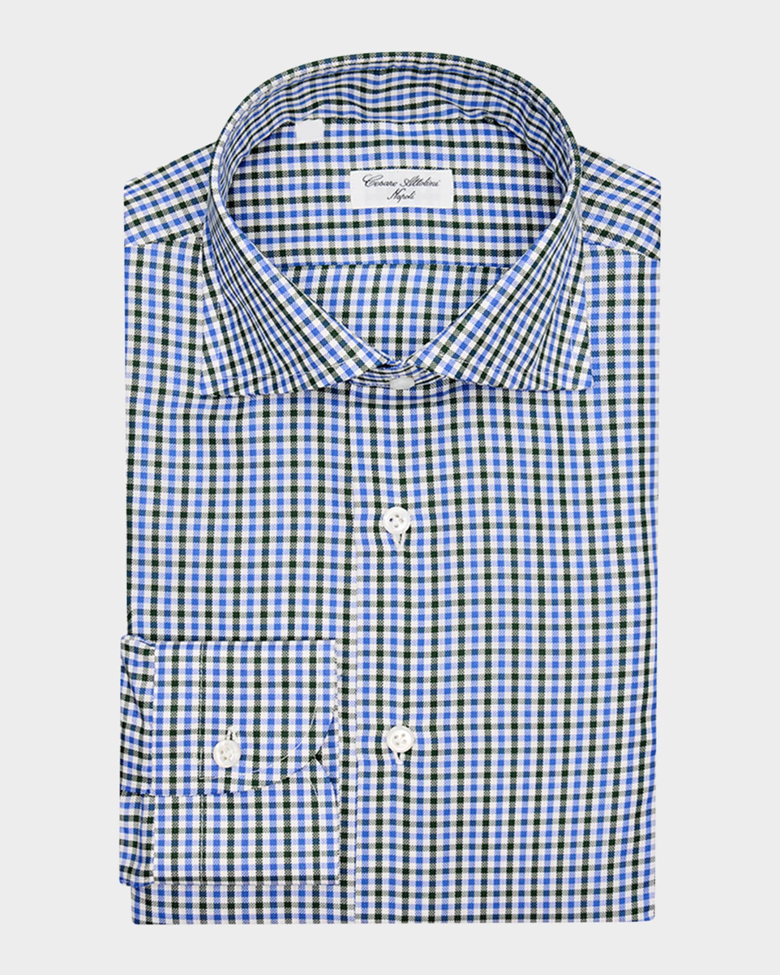 Cesare Attolini Men's Cotton Micro-Gingham Spread-Collar Sport Shirt ...