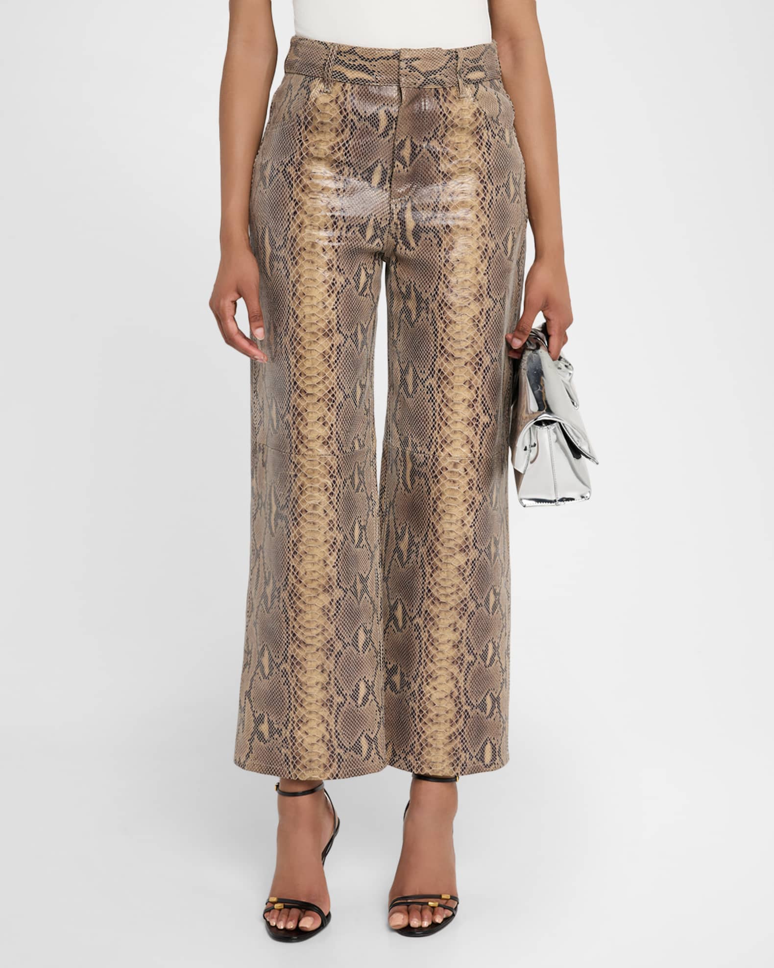 By Malene Birger Cailys Cropped Snake-Embossed Leather Trousers ...