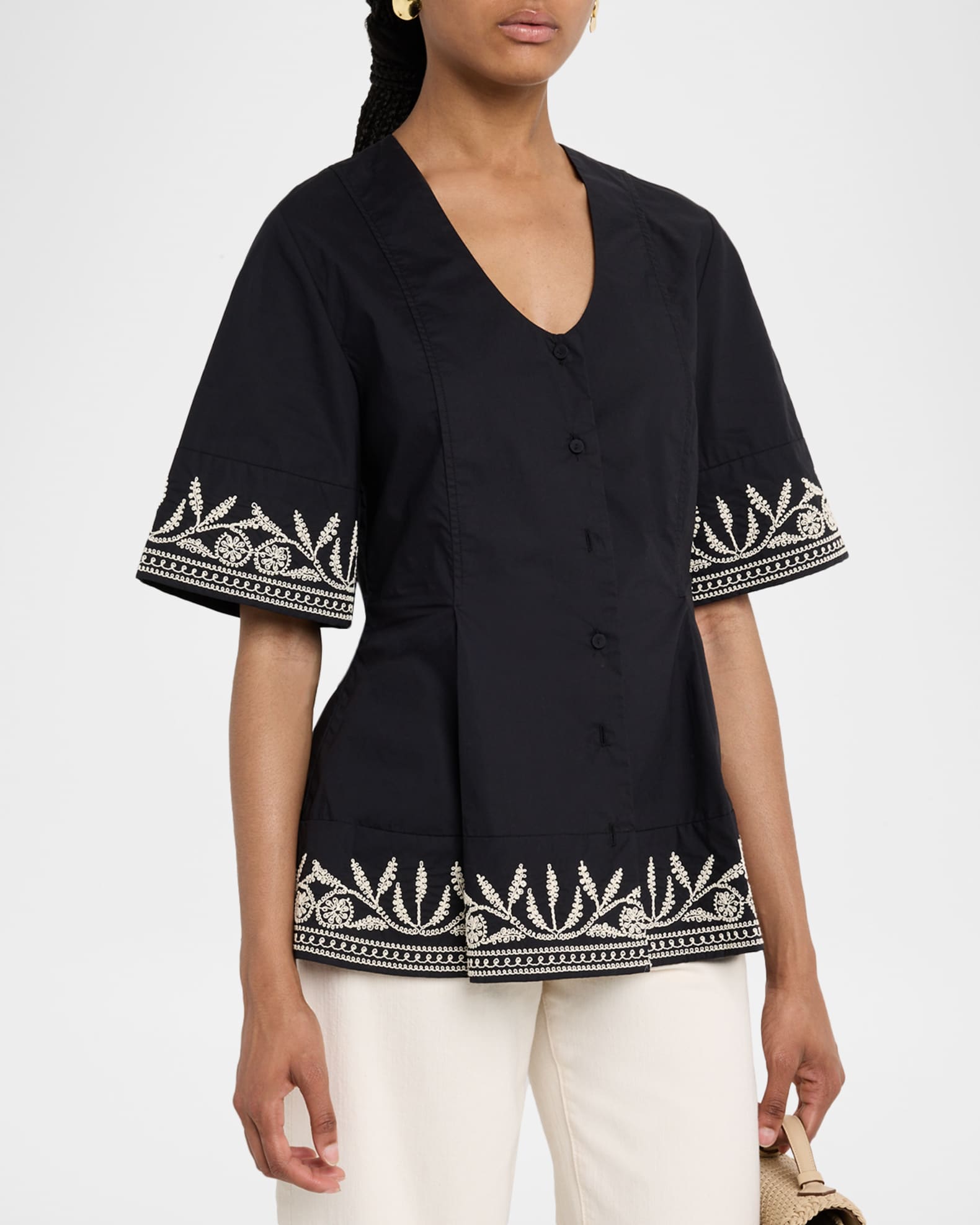 By Malene Birger Merlina Embroidered Organic Cotton Top | Neiman Marcus
