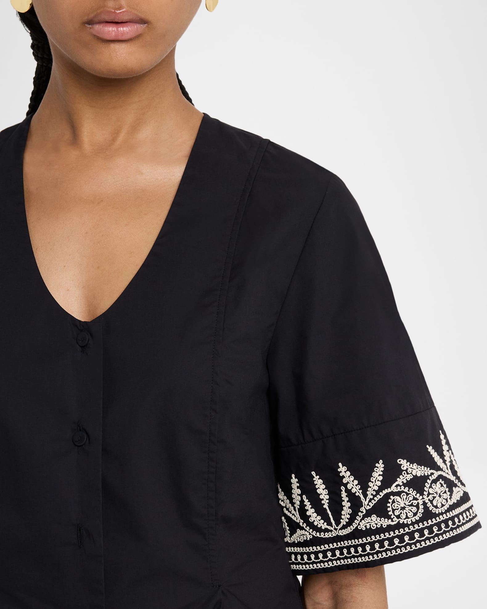 By Malene Birger Merlina Embroidered Organic Cotton Top | Neiman Marcus