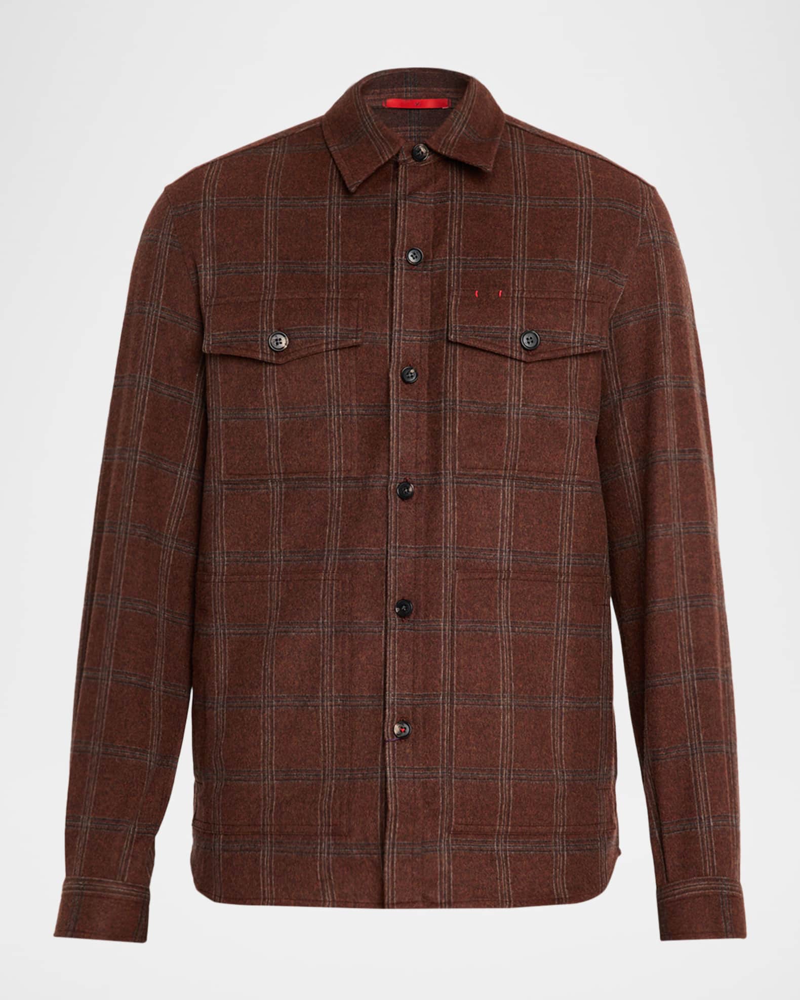 Isaia Men's Wool and Cashmere Windowpane Check Overshirt | Neiman Marcus