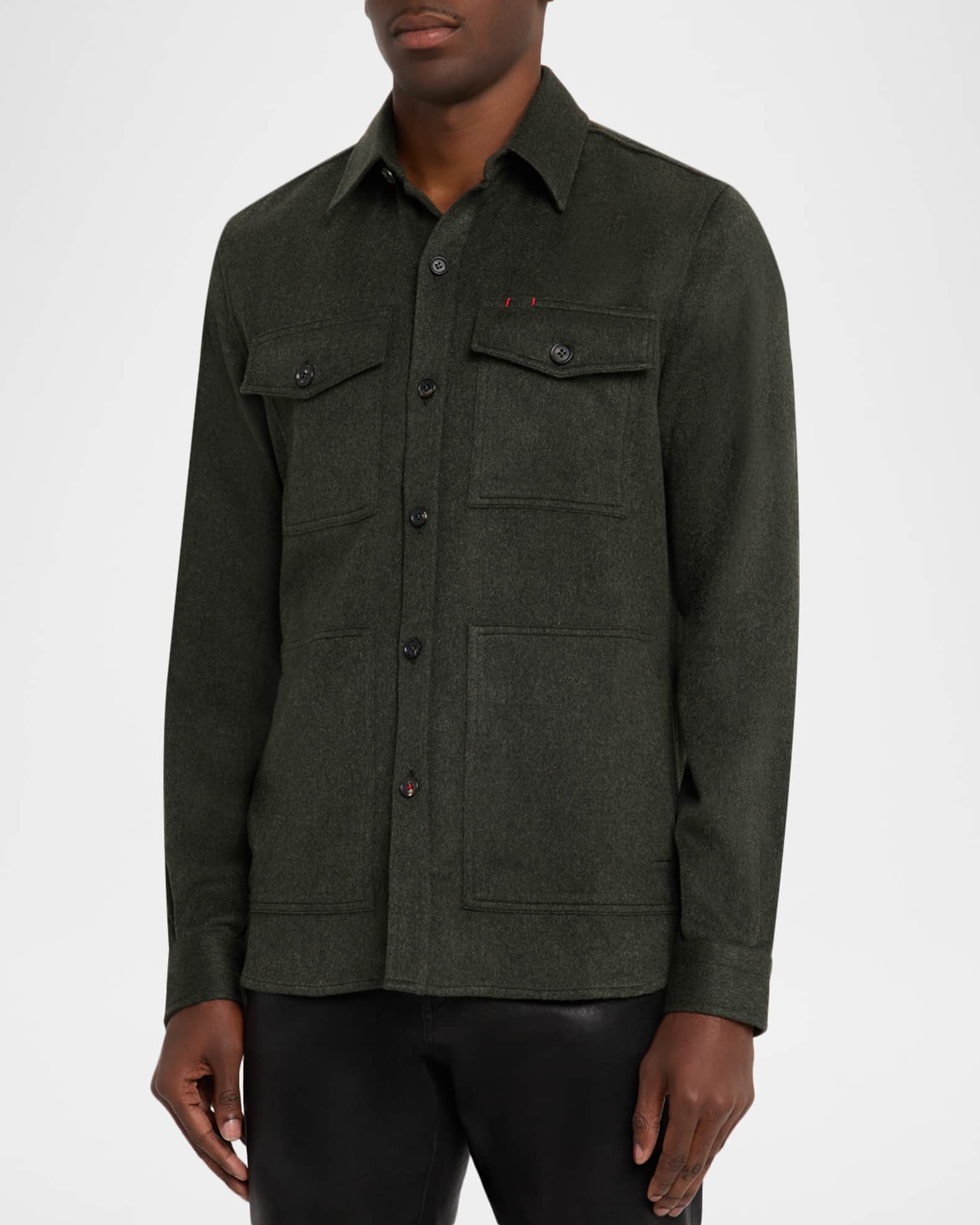 Isaia Men's Heathered Cashmere Button-Down Shirt | Neiman Marcus