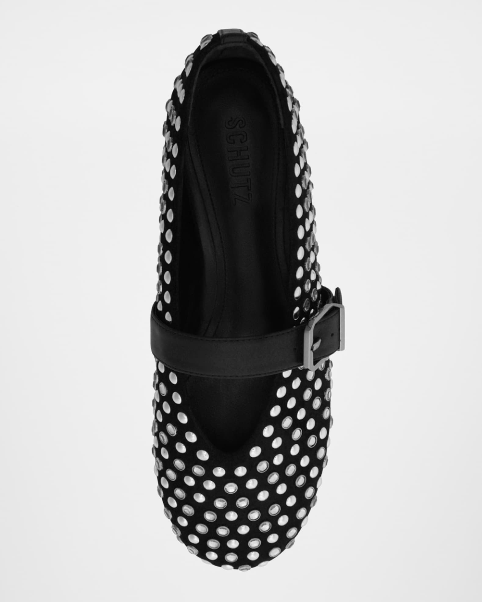 Schutz Eiza Glam Studded Suede Buckle Flats | Neiman Marcus