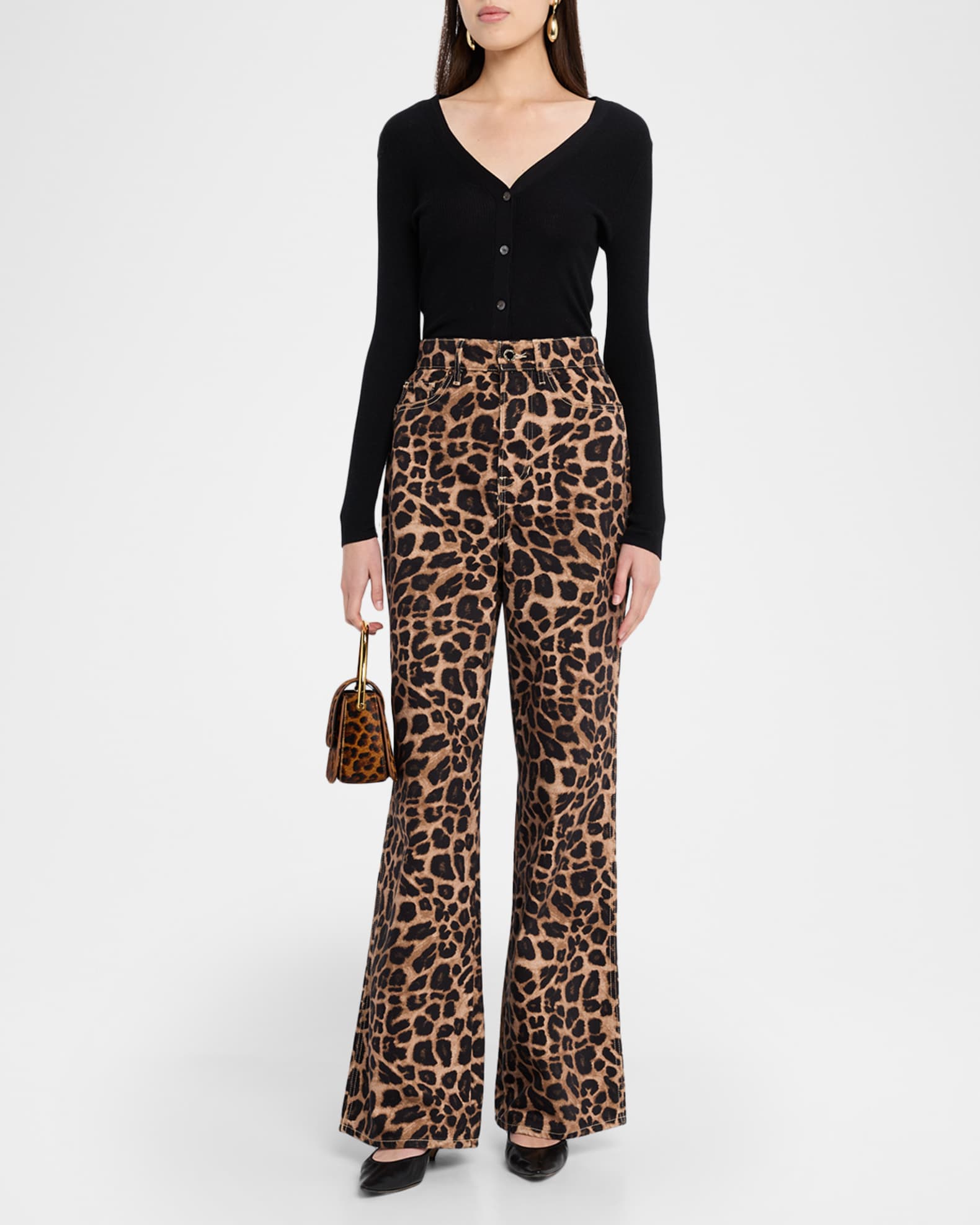 Veronica Beard Taylor High-Rise Wide-Leg Leopard Jeans with Chaps ...