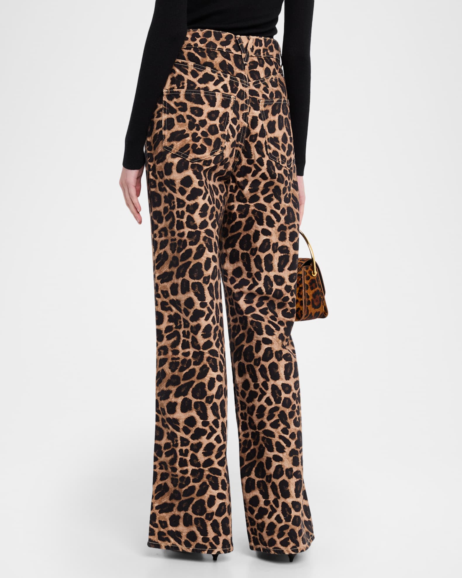 Veronica Beard Taylor High-Rise Wide-Leg Leopard Jeans with Chaps ...