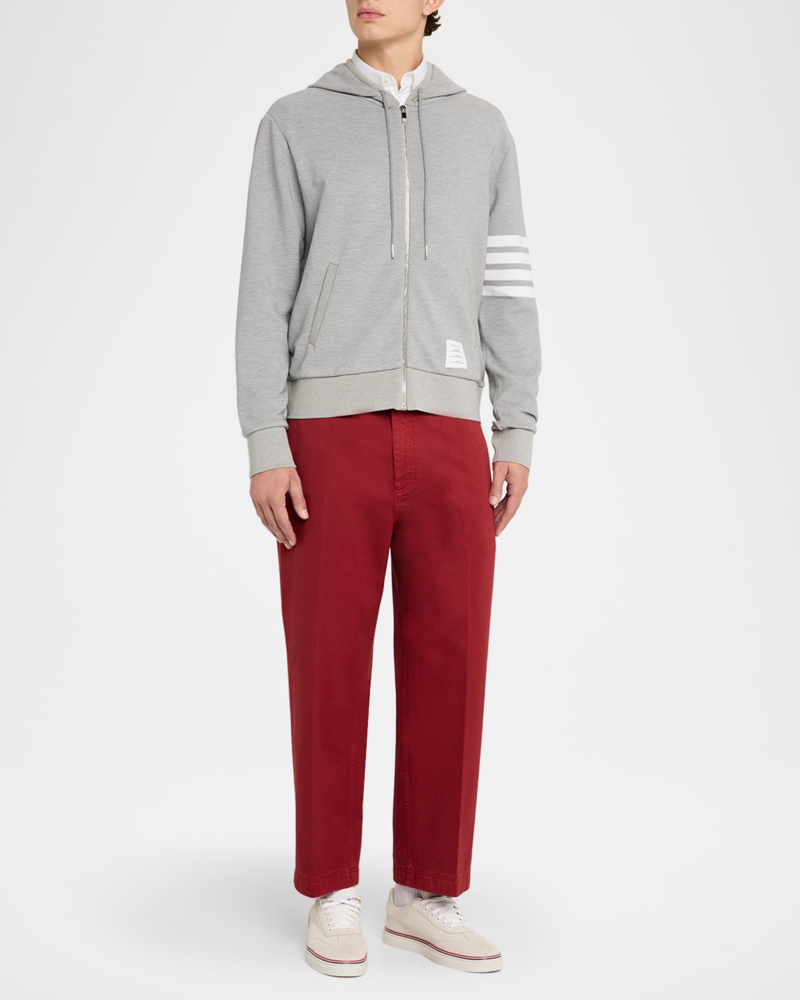 Thom Browne Men's 4 Bar Ottoman Zip Hoodie | Neiman Marcus